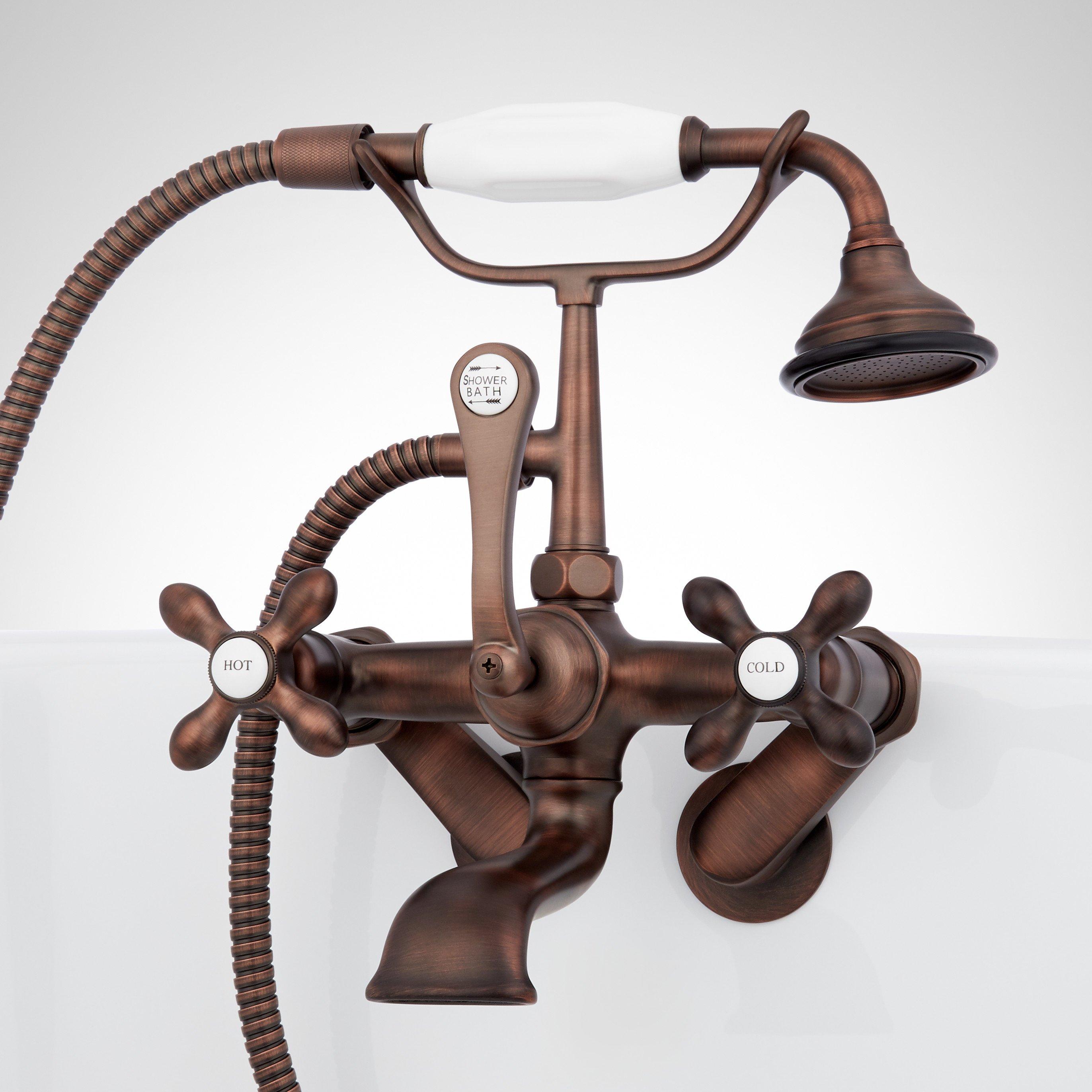 Tub Wall-Mount Telephone Faucet and Hand Shower-Cross Handles- Bronze ...
