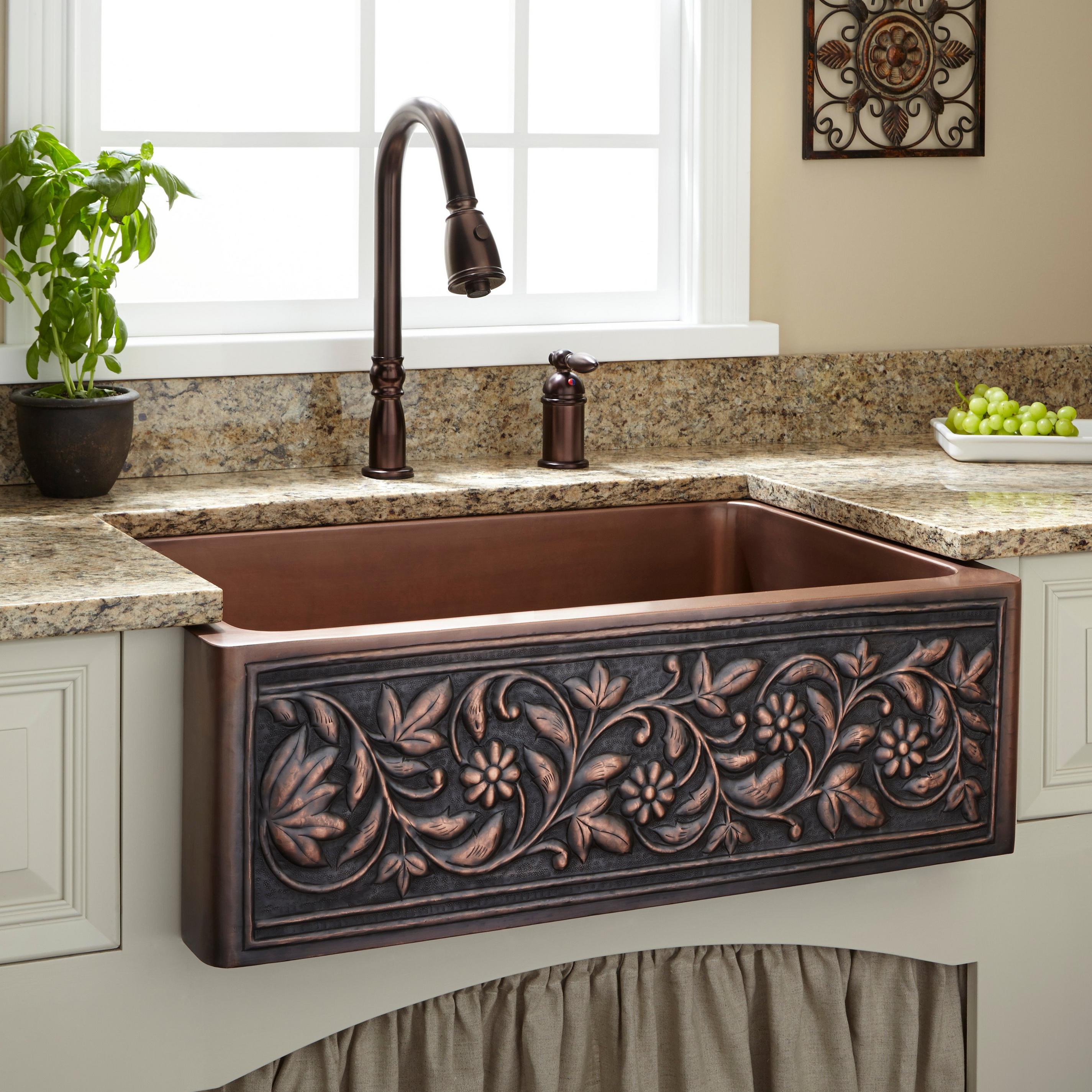 30" Vine Design Copper Farmhouse Sink | Signature Hardware
