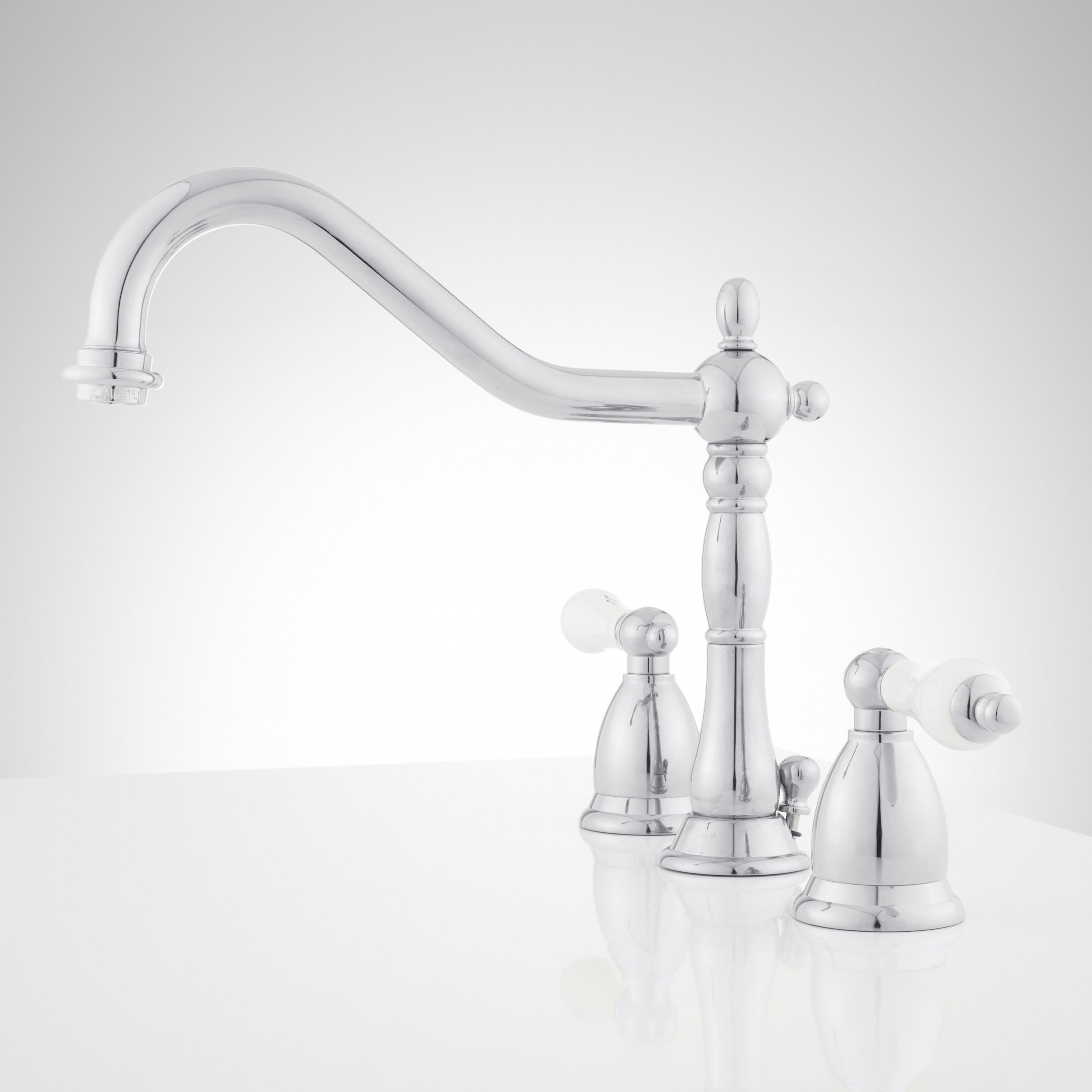 Victorian Gooseneck Bathroom Faucet - Porcelain Lever Handles - Chrome ...