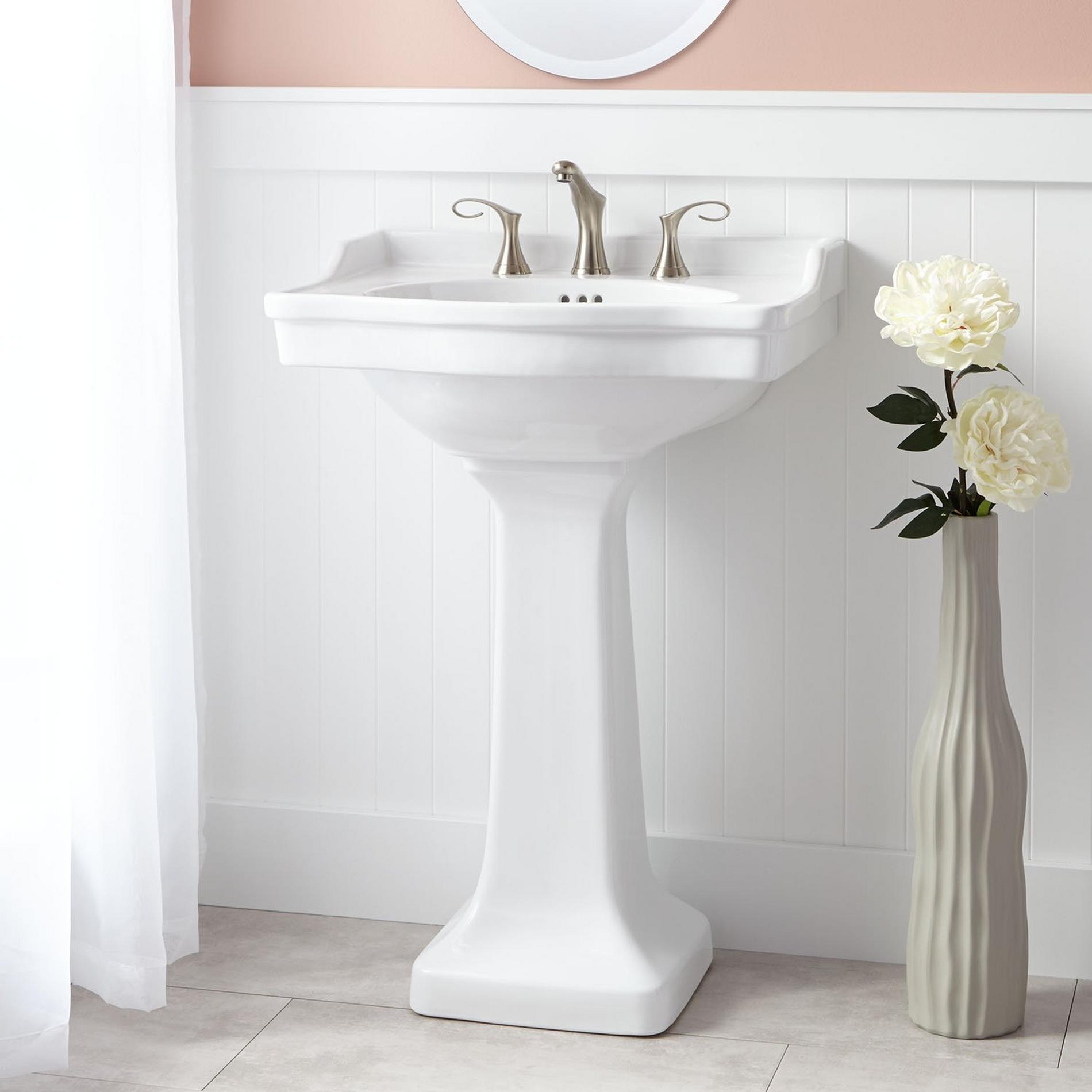 Cierra Porcelain Pedestal Sink - 8" Centers - White | Signature Hardware