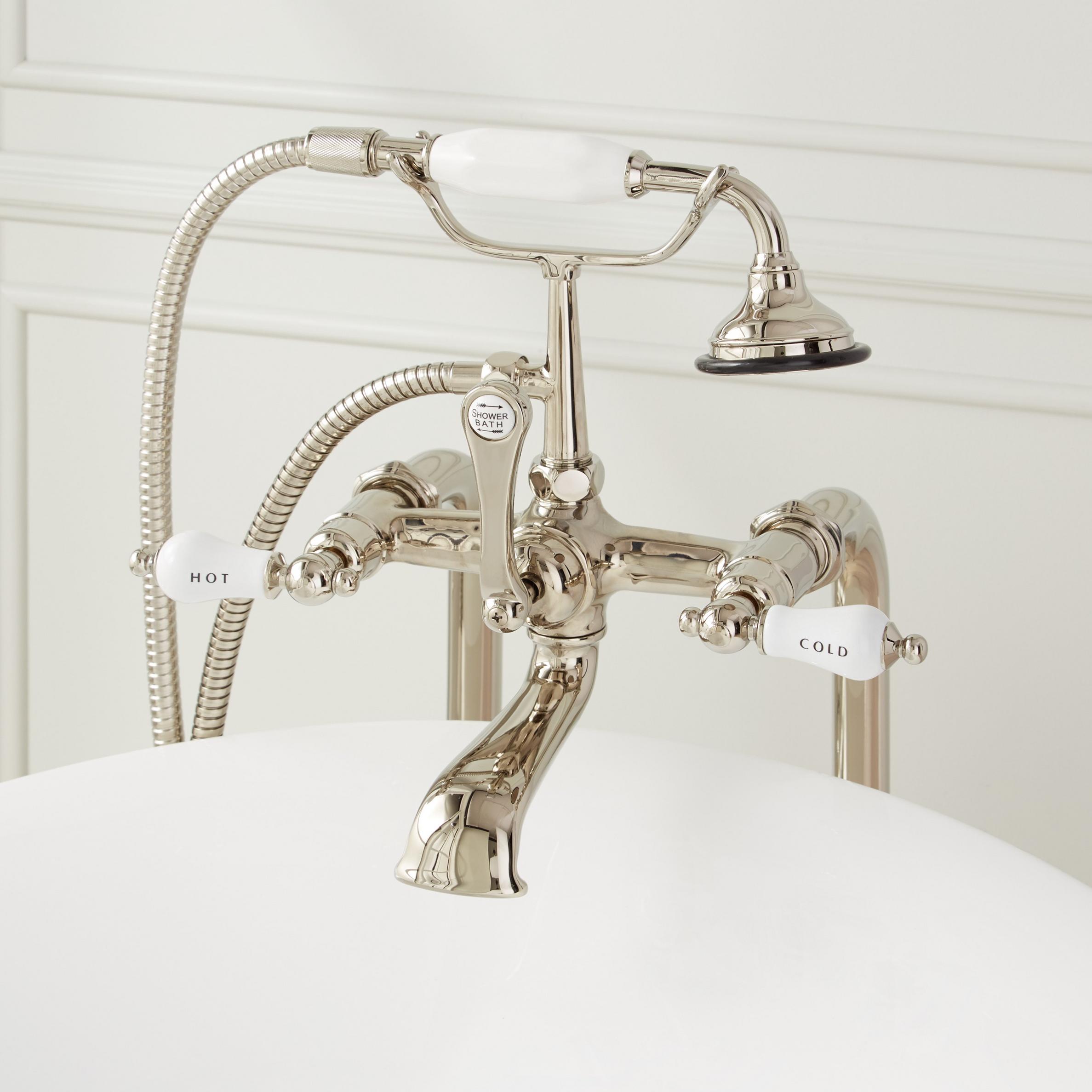 Freestanding Telephone Tub Faucet & Supplies - Porcelain Lever Handles ...