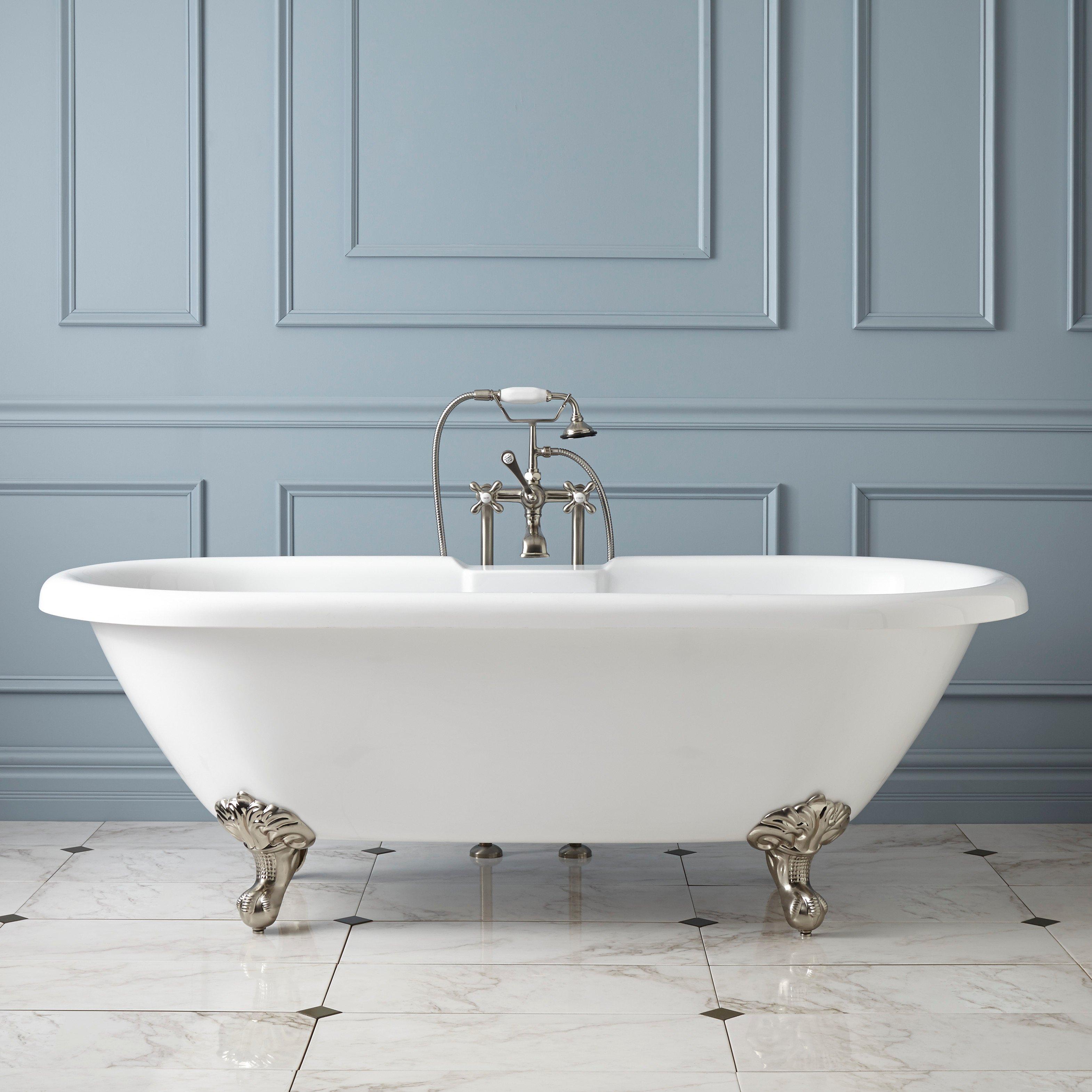 69" Audrey Acrylic Double-Ended Clawfoot Soaking Tub - White - No Holes ...