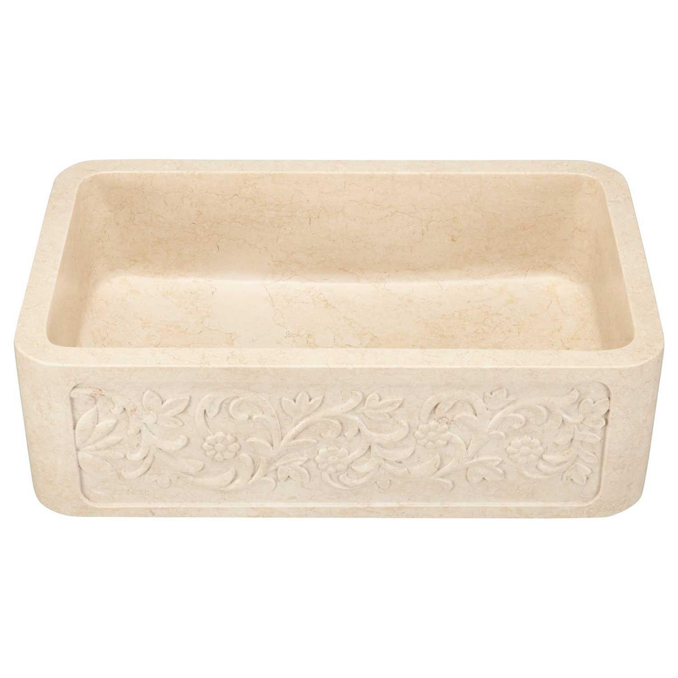 30" Vine Design Polished Marble Farmhouse Sink - Cream Egyptian ...