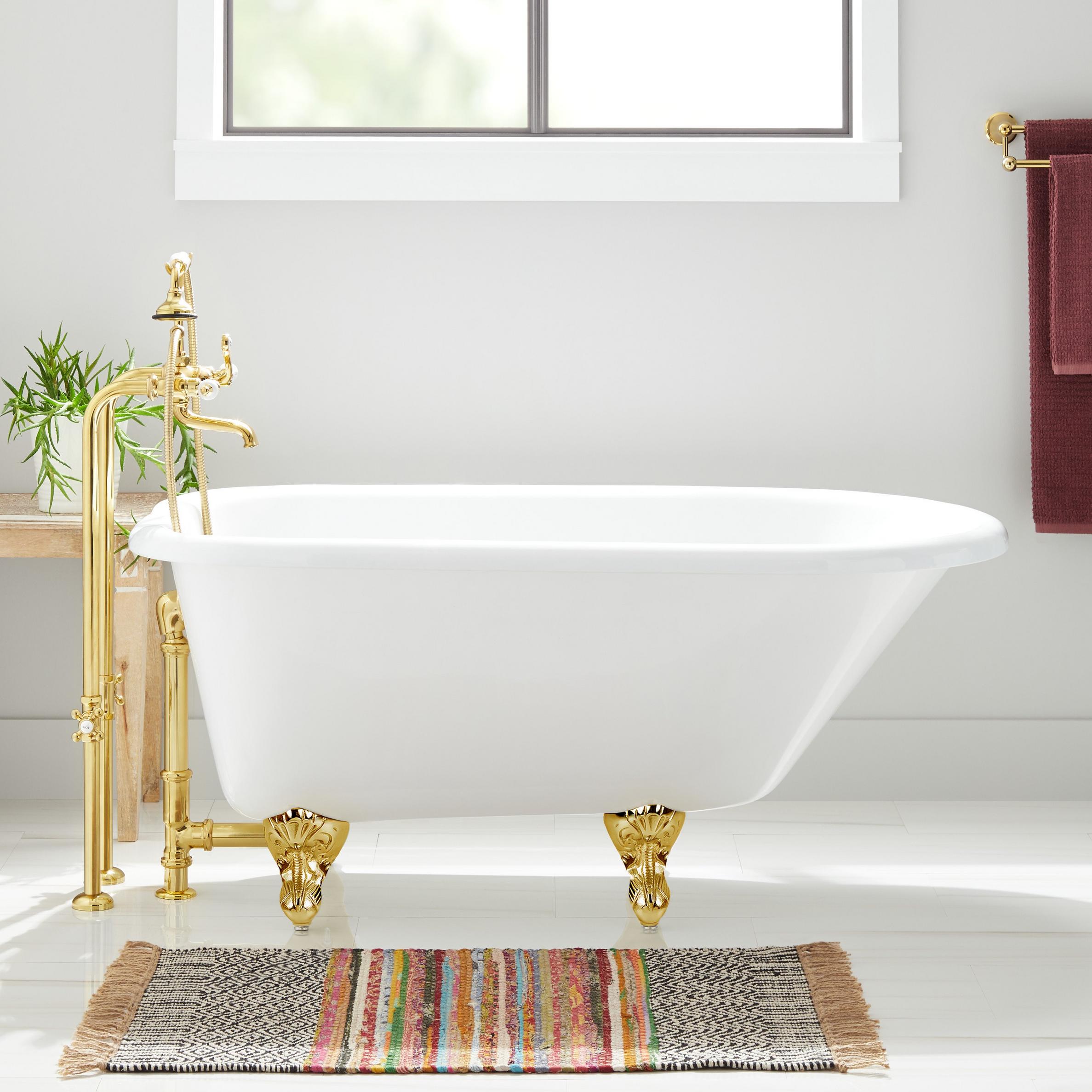 54" Miya Cast Iron Clawfoot Tub - White - Rolled Rim - Ball & Claw Feet ...