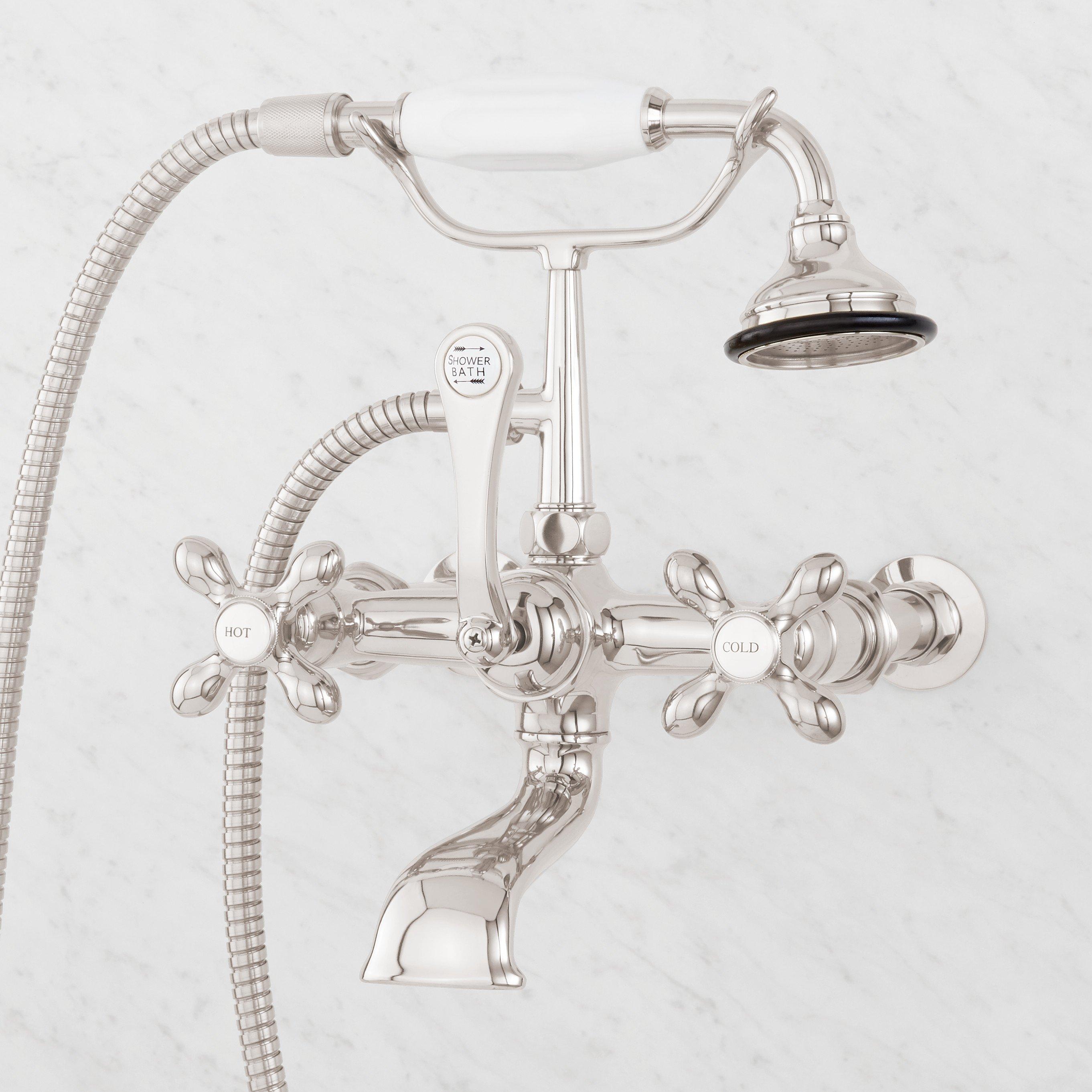 Wall-Mount Telephone Faucet and Hand Shower - Cross Handles - Polished ...