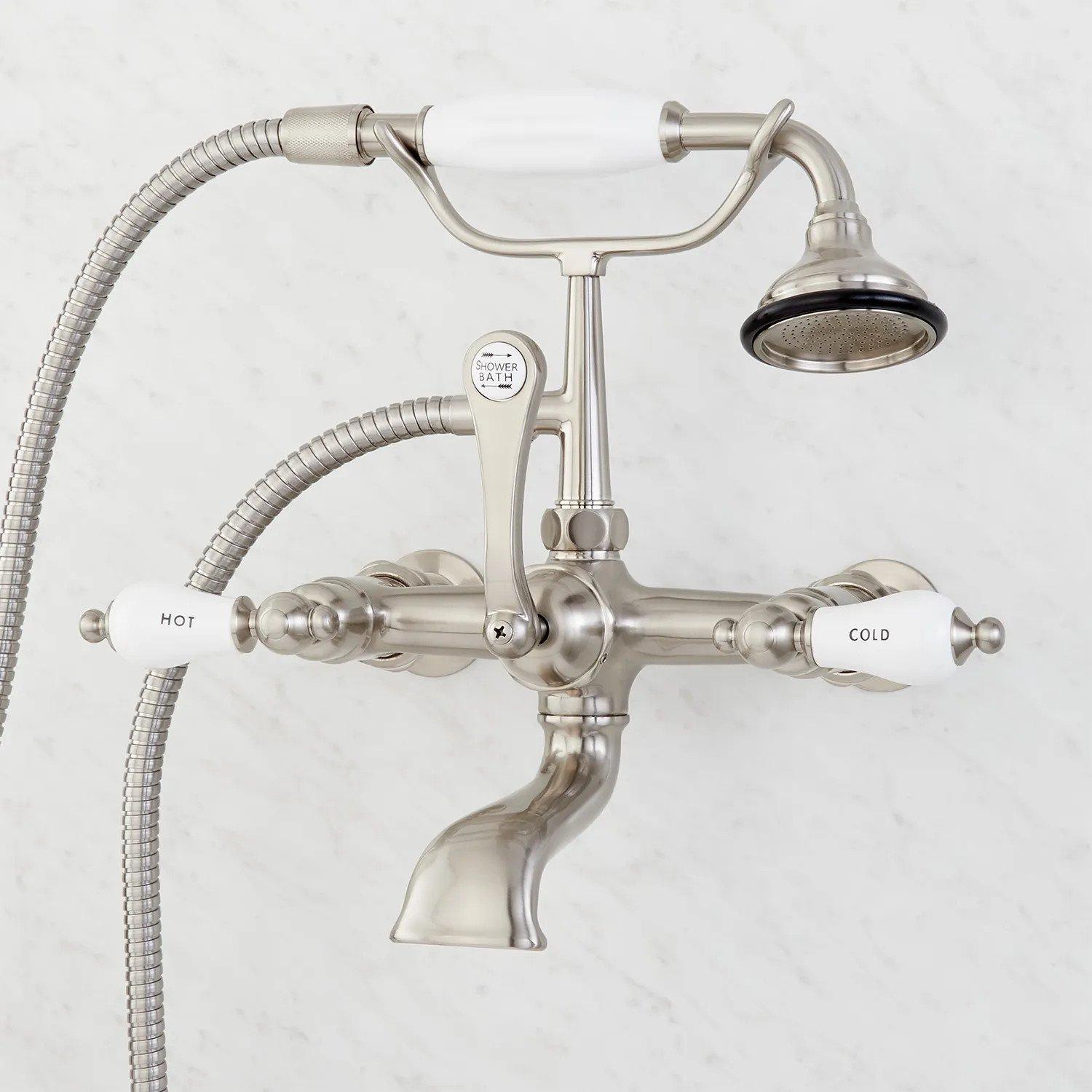 Wall-Mount Telephone Faucet and Hand Shower - Porcelain Lever Handle ...
