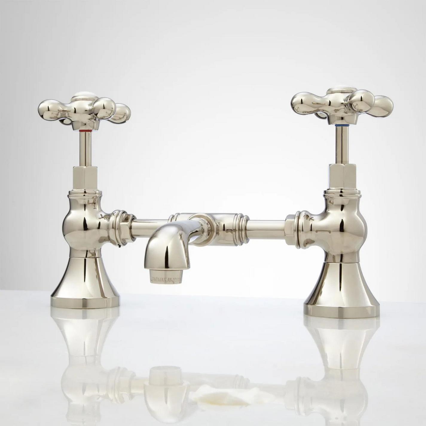 Monroe Bridge Bathroom Faucet - Cross Handles - Overflow - Polished ...