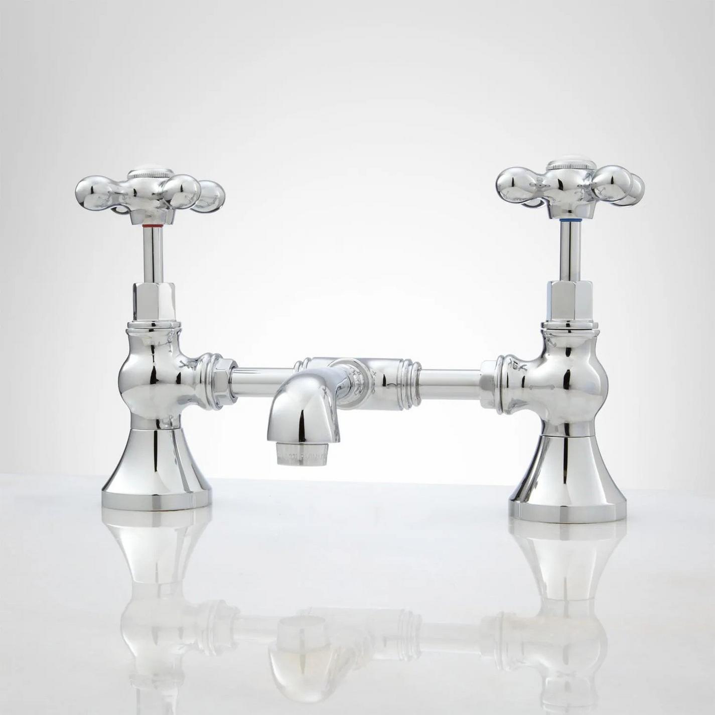Monroe Bridge Bathroom Faucet - Cross Handles - Overflow - Chrome ...