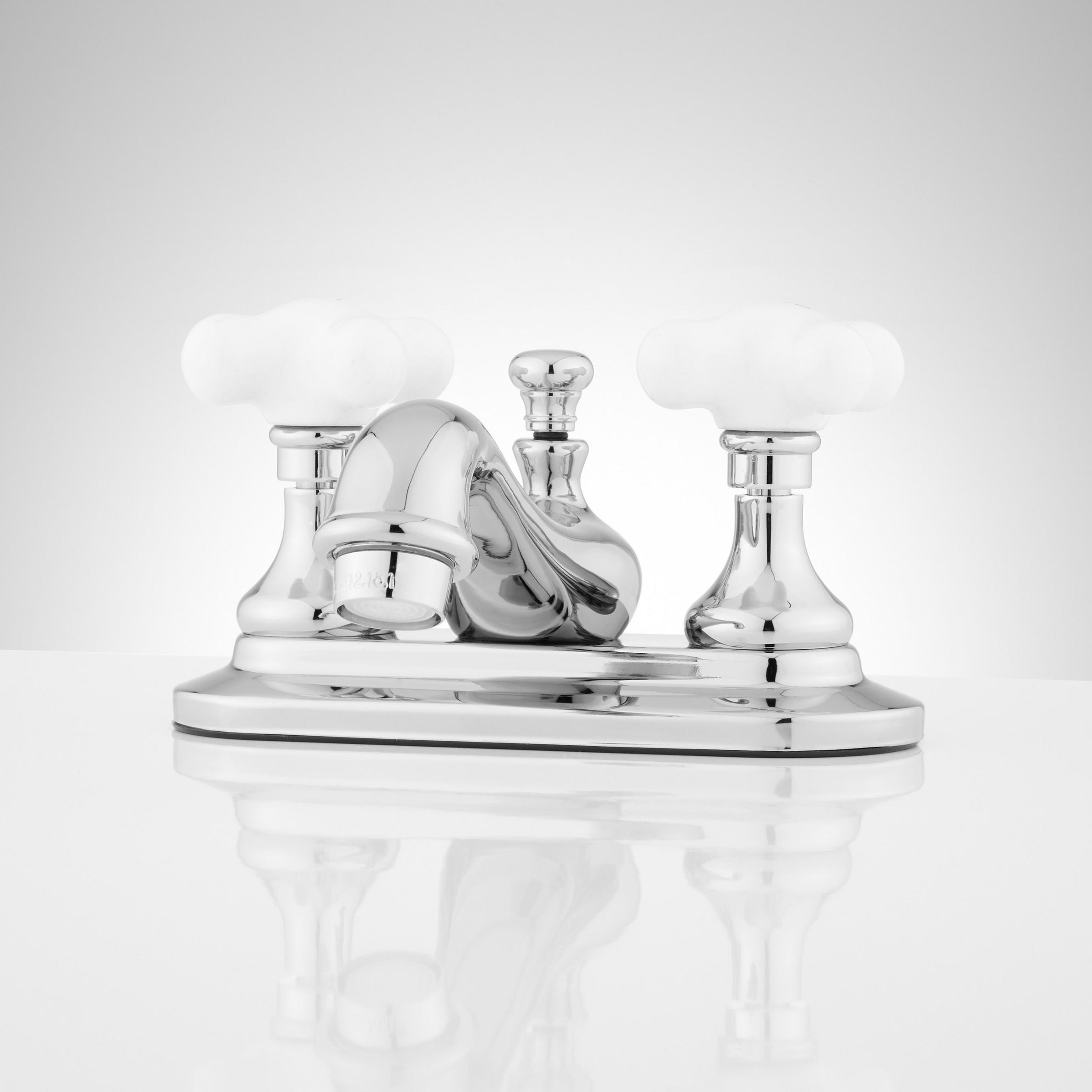 Teapot Centerset Bathroom Faucet - Porcelain Cross Handles | Signature ...