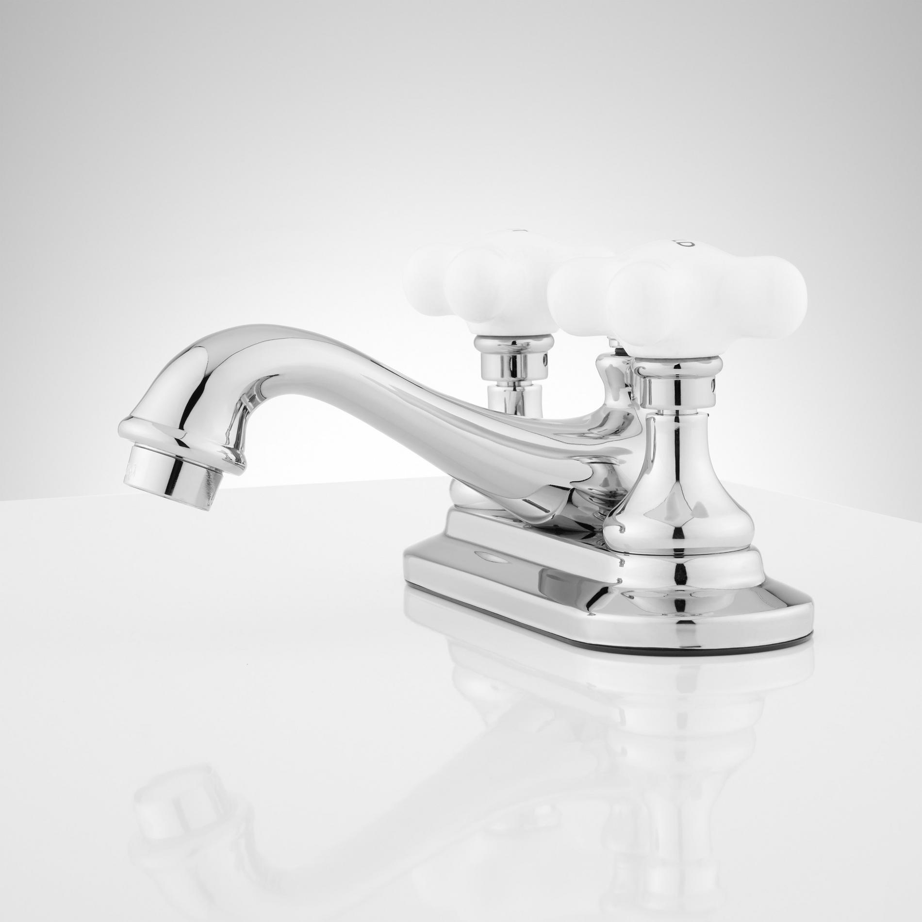 Teapot Centerset Bathroom Faucet - Porcelain Cross Handles | Signature ...