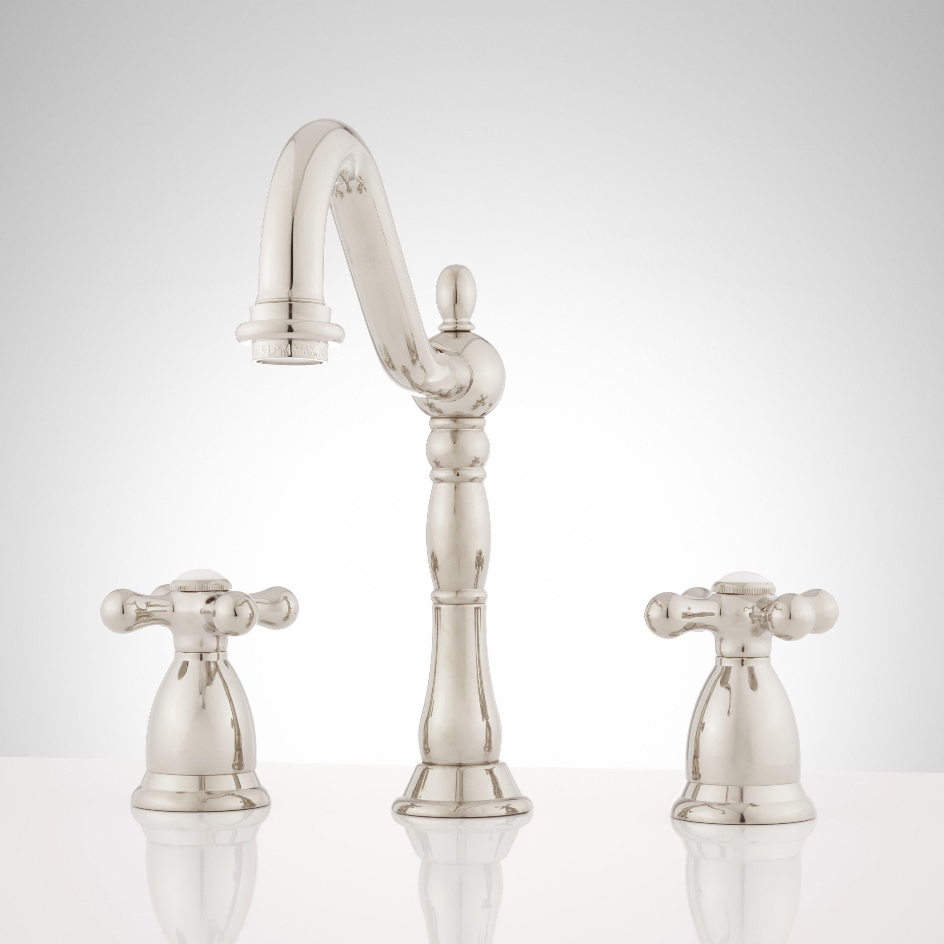 Victorian Widespread Bathroom Faucet Cross Handles Polished Nickel Signature Hardware