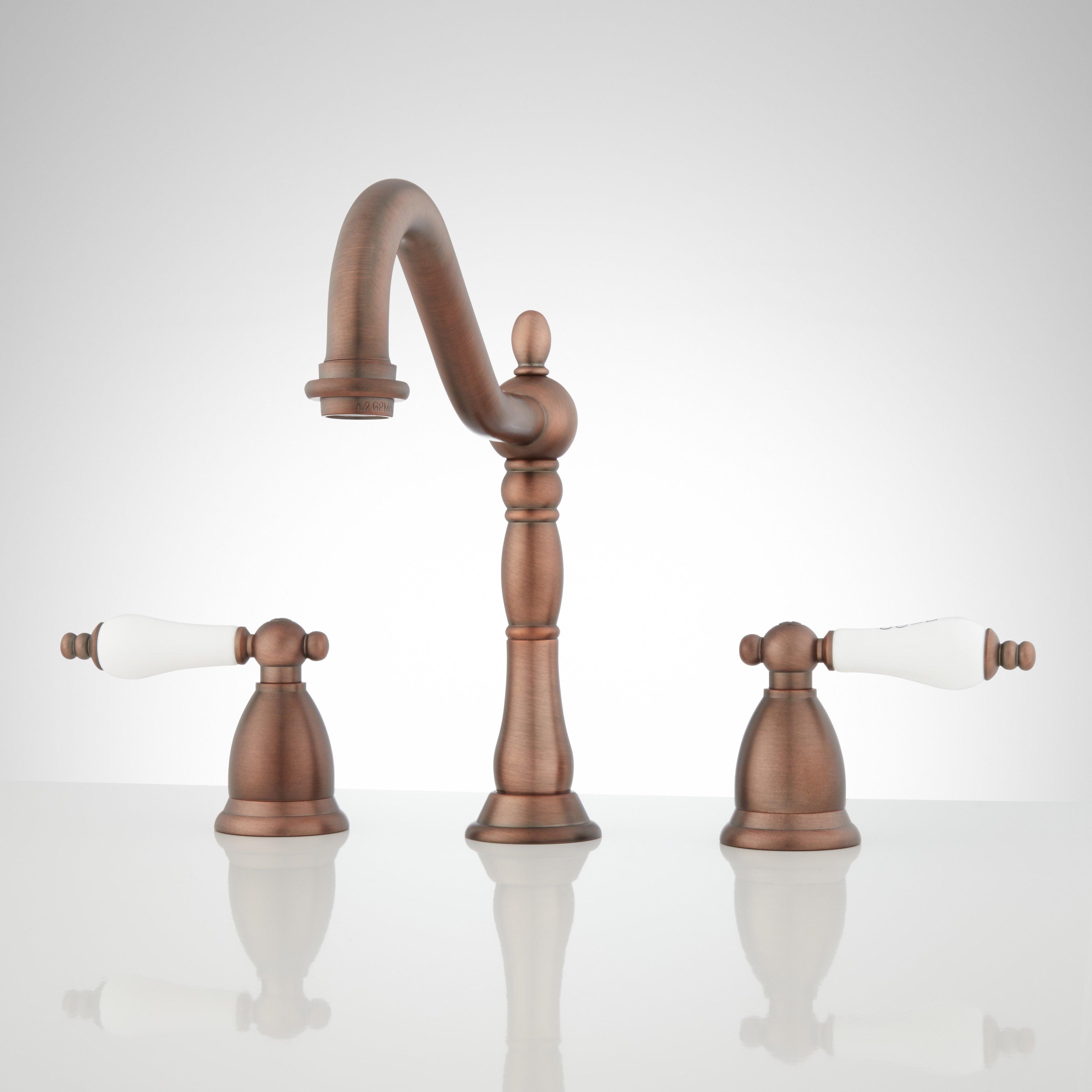 Victorian Gooseneck Bathroom Faucet - Porcelain Lever Handles - Oil ...
