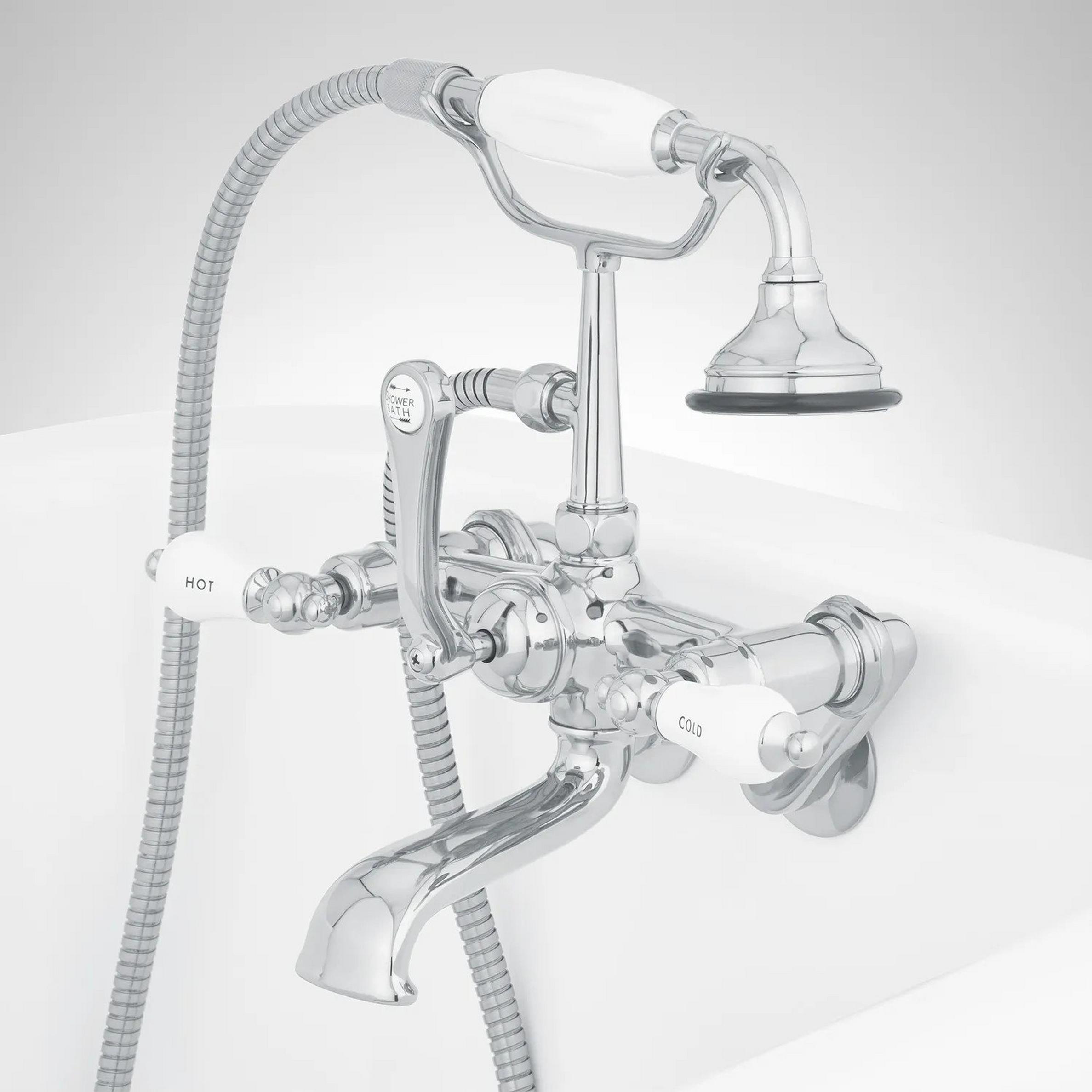 Tub Wall-Mount Telephone Faucet with Hand Shower - Porcelain Lever ...