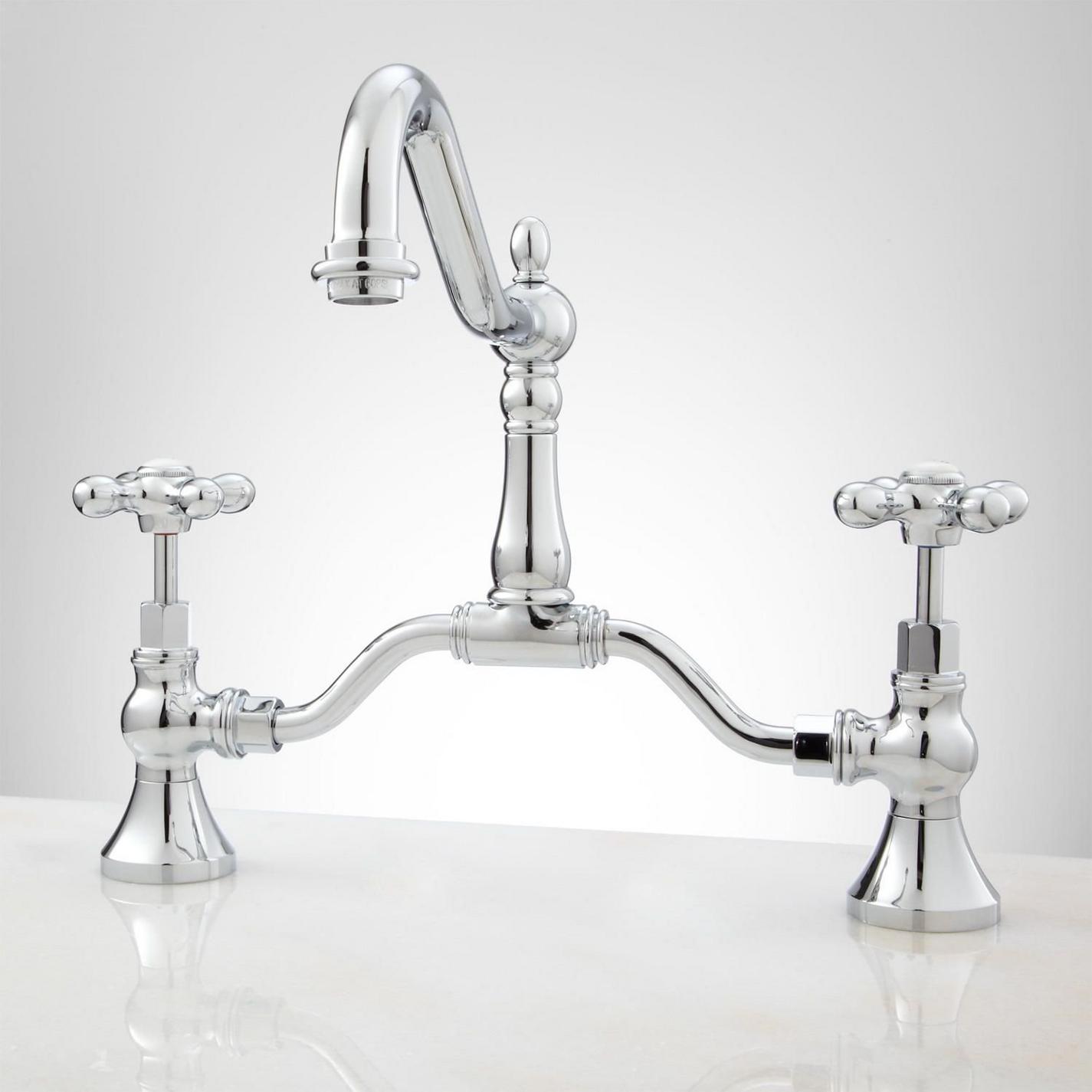 Elnora Bridge Bathroom Faucet - Cross Handles - Overflow - Chrome ...