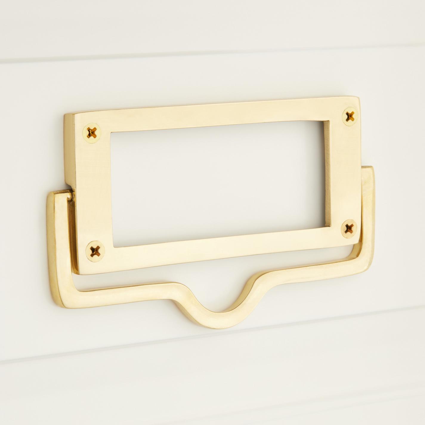 Rectangular Brass Drawer Pull with Label Holder | Signature Hardware