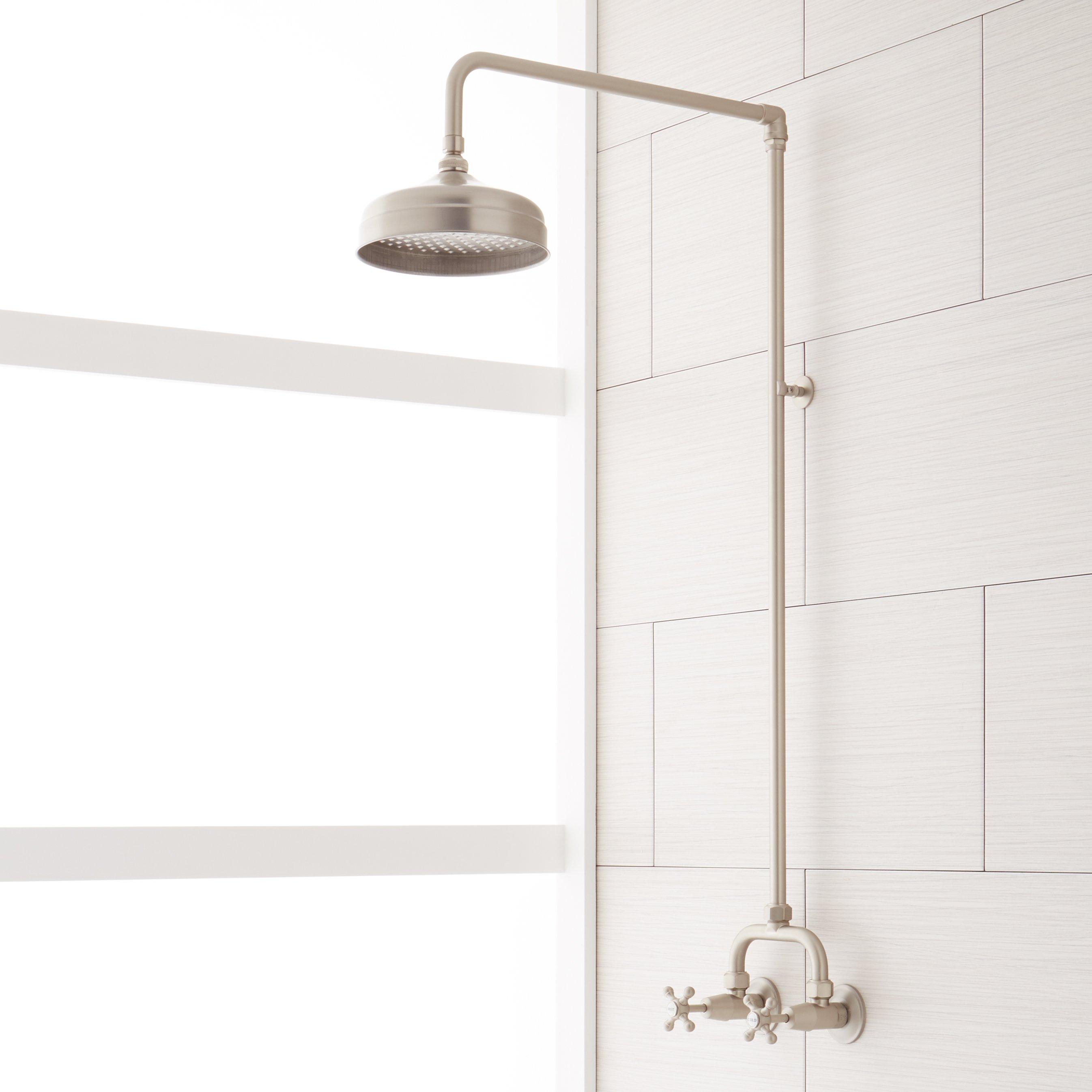 Baudette Exposed Pipe Wall-Mount Shower With Rainfall Shower Head ...