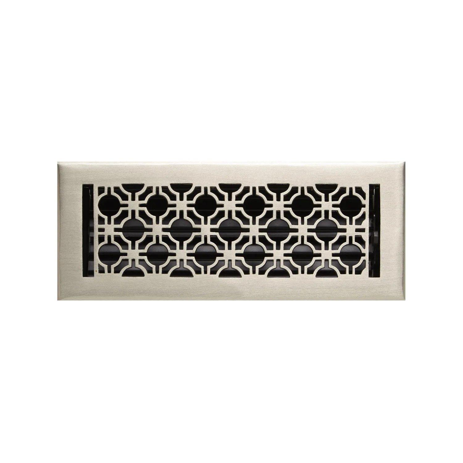 Geometric Brass Floor Register - Brushed Nickel 4"x12" (5-3/8"x13-5/8 ...