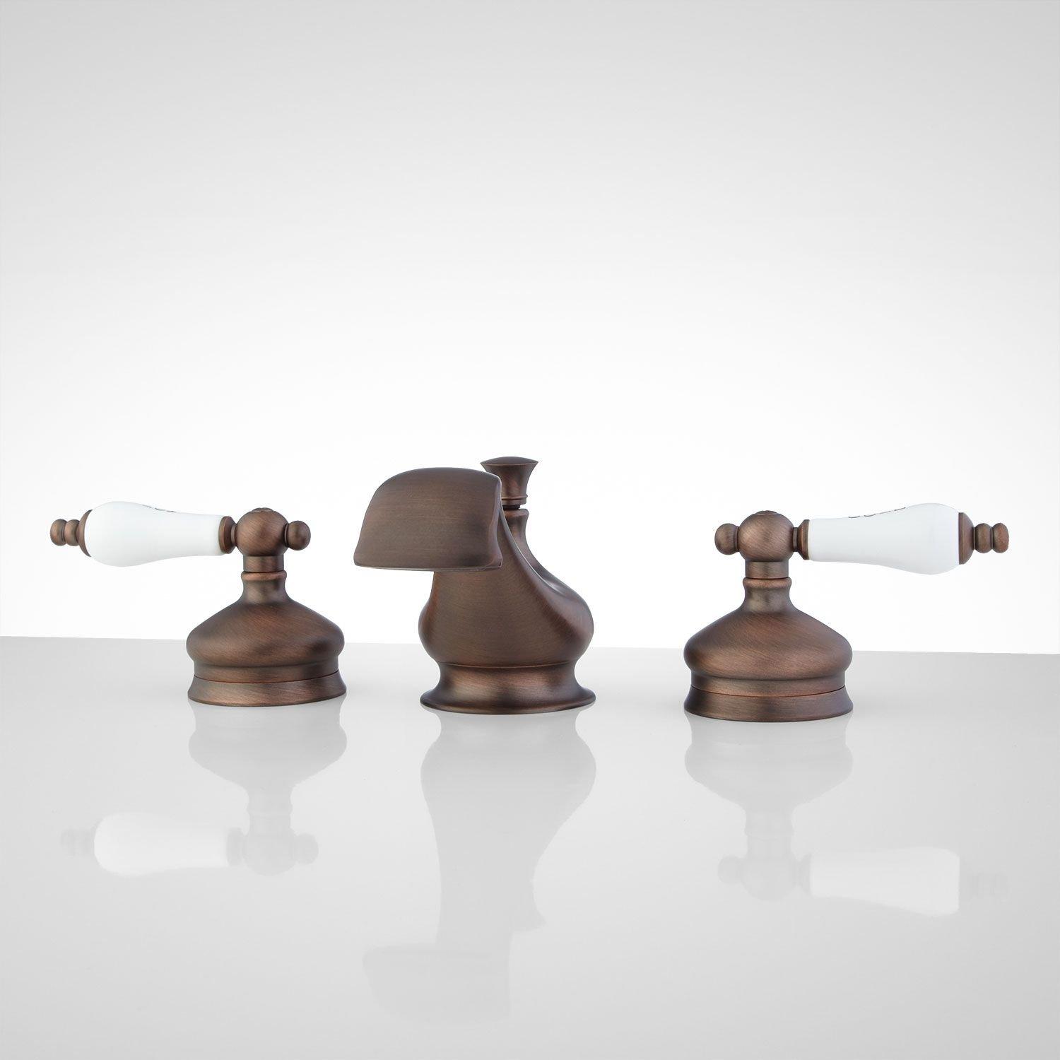 Shannon Widespread Bathroom Faucet - Porcelain Lever Handles - Oil ...