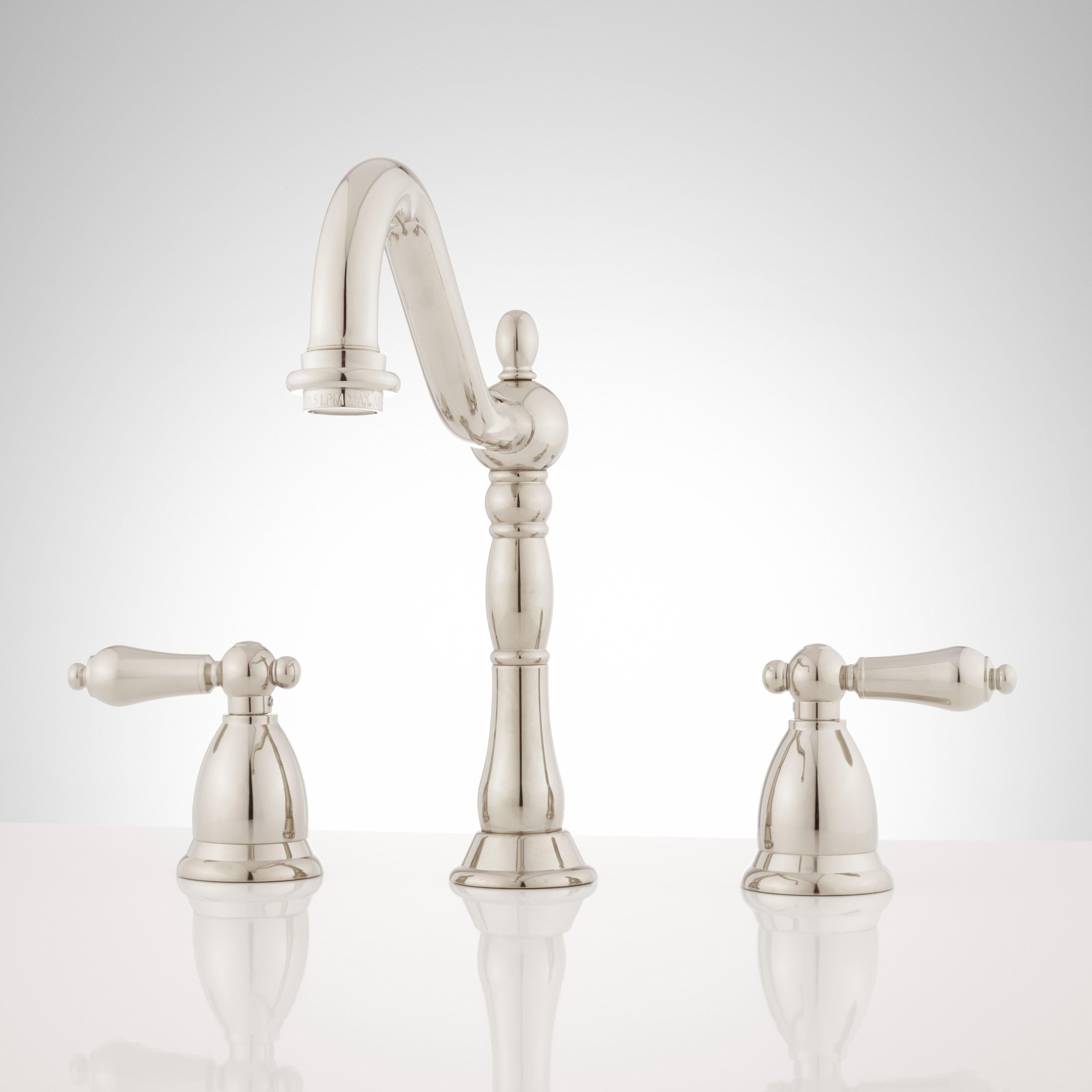 Victorian Widespread Bathroom Faucet - Lever Handles - Polished Nickel ...