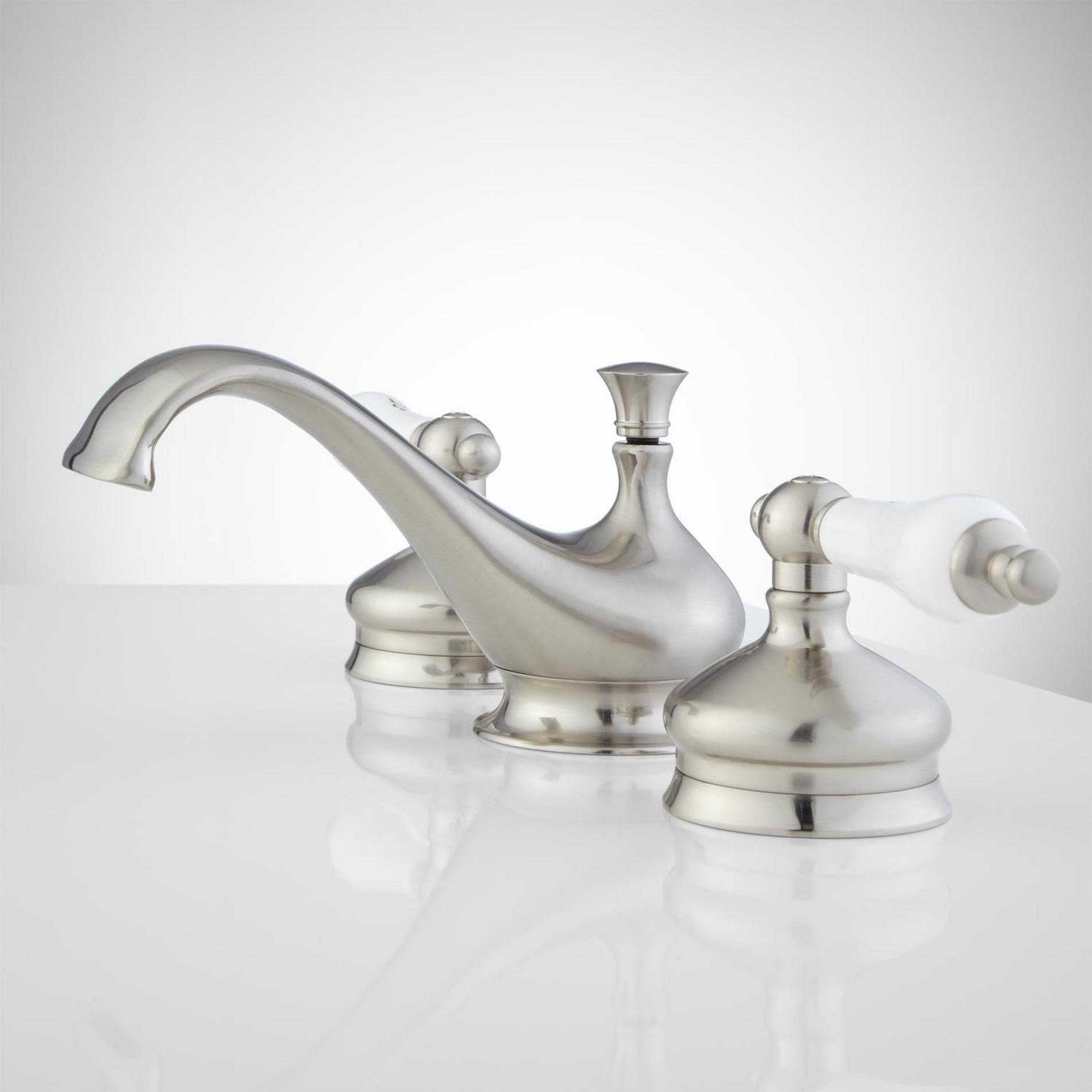 Shannon Widespread Bathroom Faucet - Porcelain Lever Handles - Polished ...