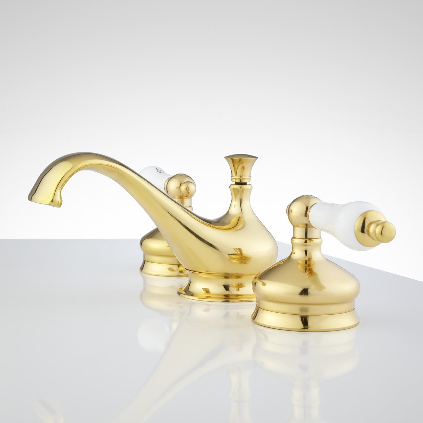 Shannon Widespread Bathroom Faucet - Porcelain Lever Handles - Polished ...