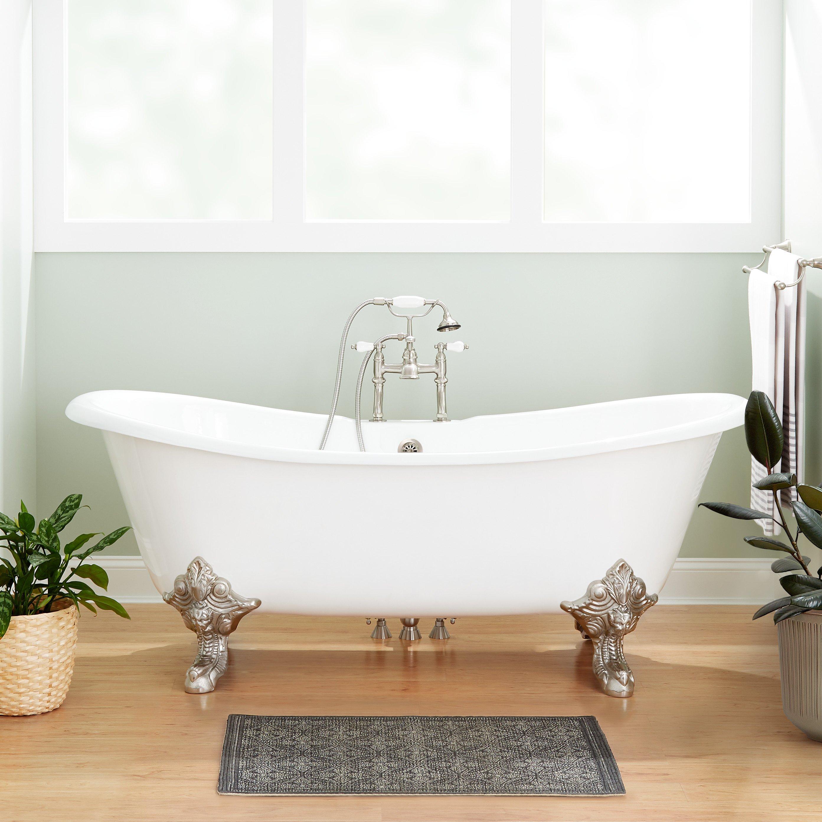 72" Lena Cast Iron Clawfoot Tub - Brushed Nickel Monarch Feet - 7" Rim ...