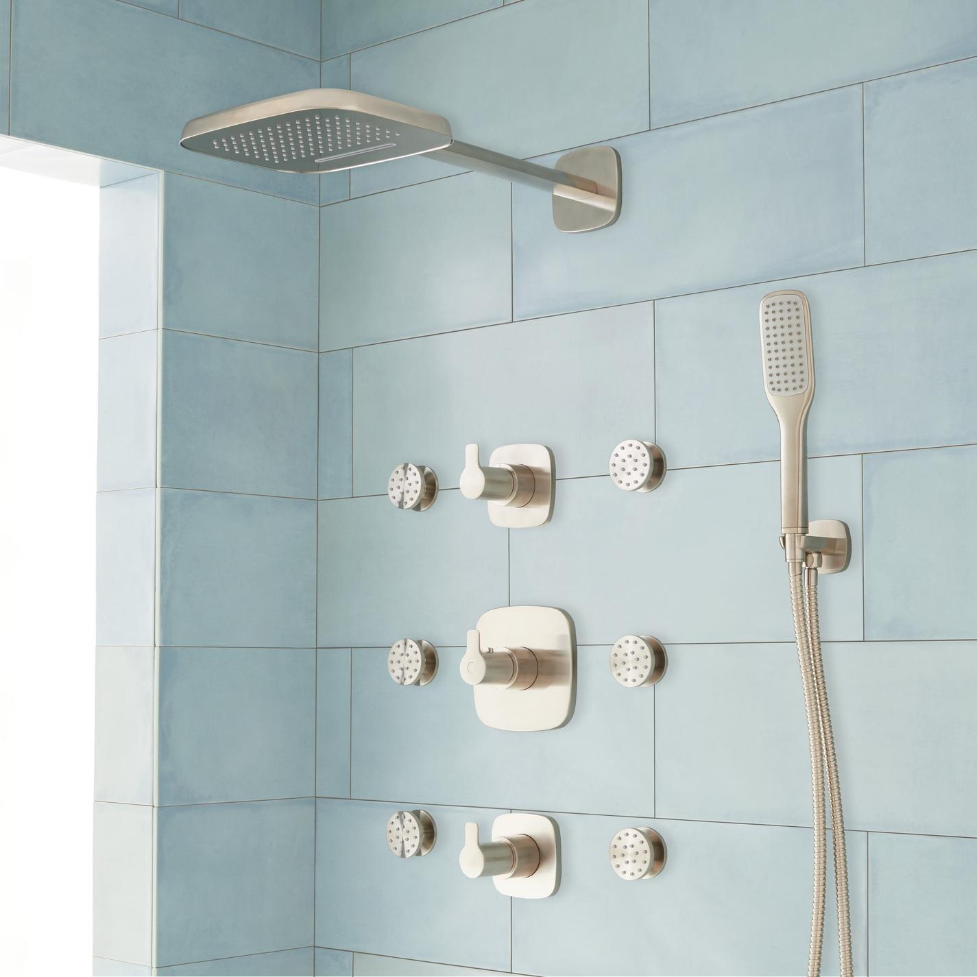 Arin Thermostatic Shower System with Hand Shower & 6 Body Sprays ...