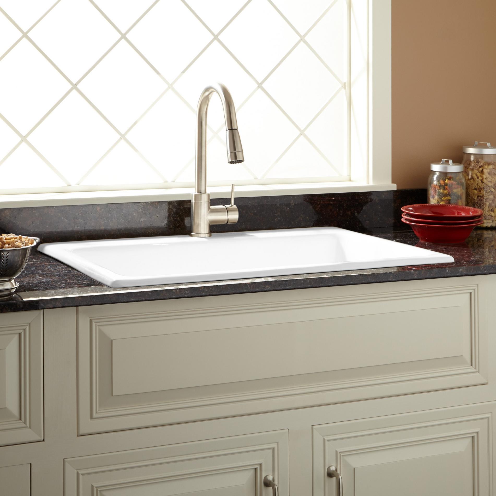 33" Palazzo Cast Iron Drop-In Kitchen Sink - White | Signature Hardware