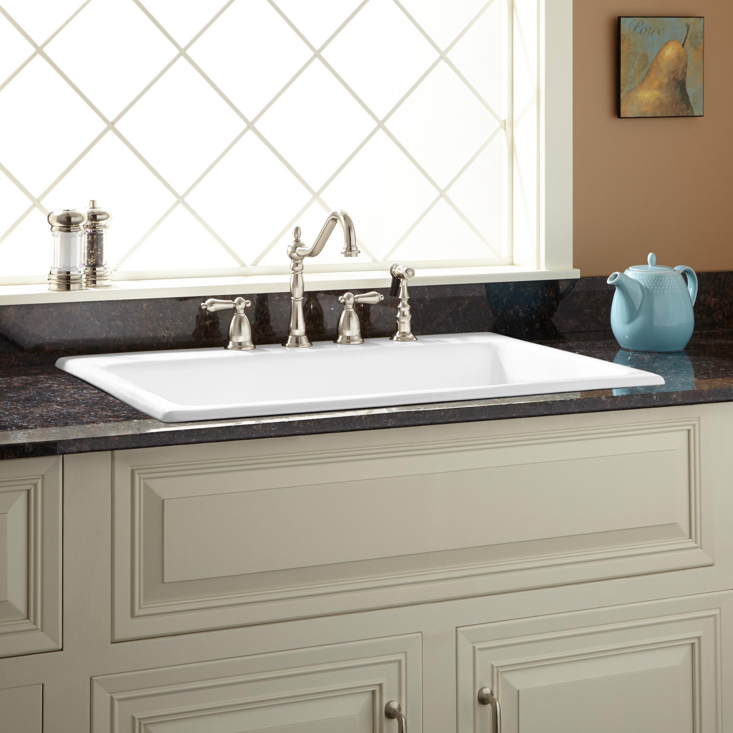 33" Palazzo Cast Iron Drop-In Kitchen Sink - White | Signature Hardware