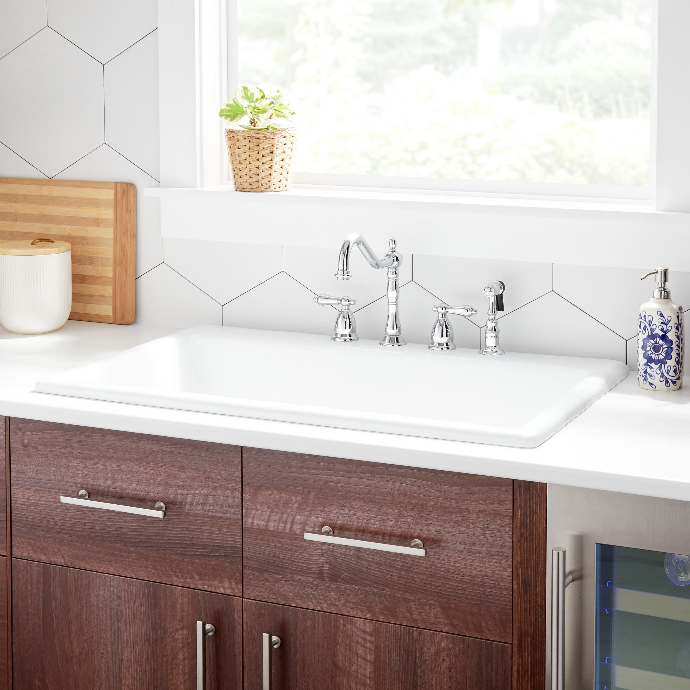 36" Frattina Cast Iron Drop-In Kitchen Sink - White | Signature Hardware