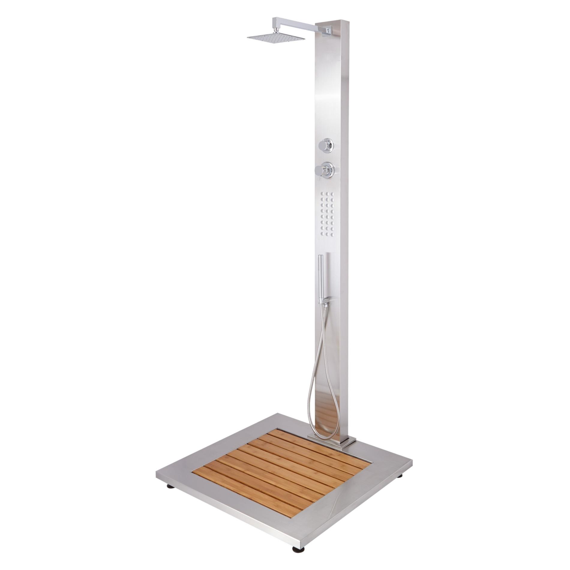 Abner Outdoor Stainless Steel Shower Panel with Bamboo Tray | Signature ...