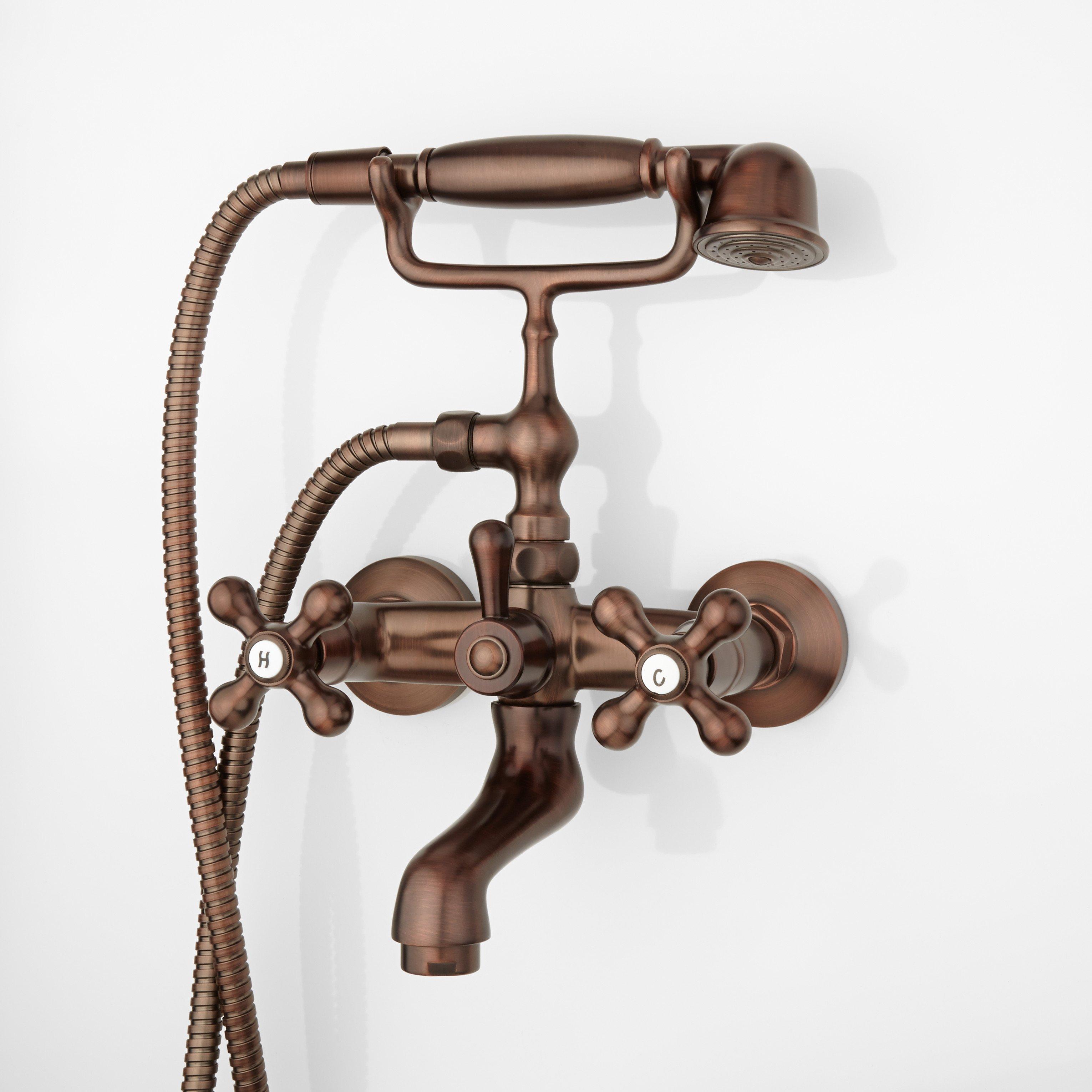 Barlow Wall Mount Tub Faucet - Hand Shower - Metal Cross Handles - ORB ...