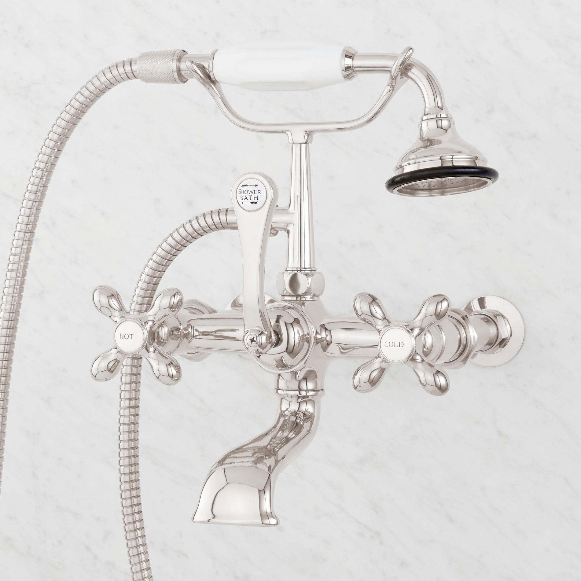 Wall-Mount Telephone Faucet with Cross Handles and 4" Wall Couplers ...