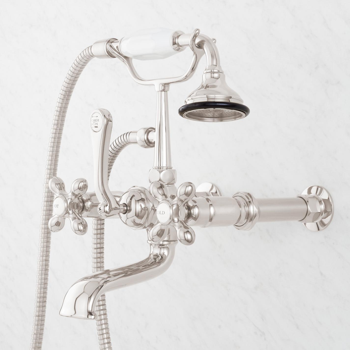 Wall-Mount Telephone Faucet with Cross Handles and 4" Wall Couplers ...