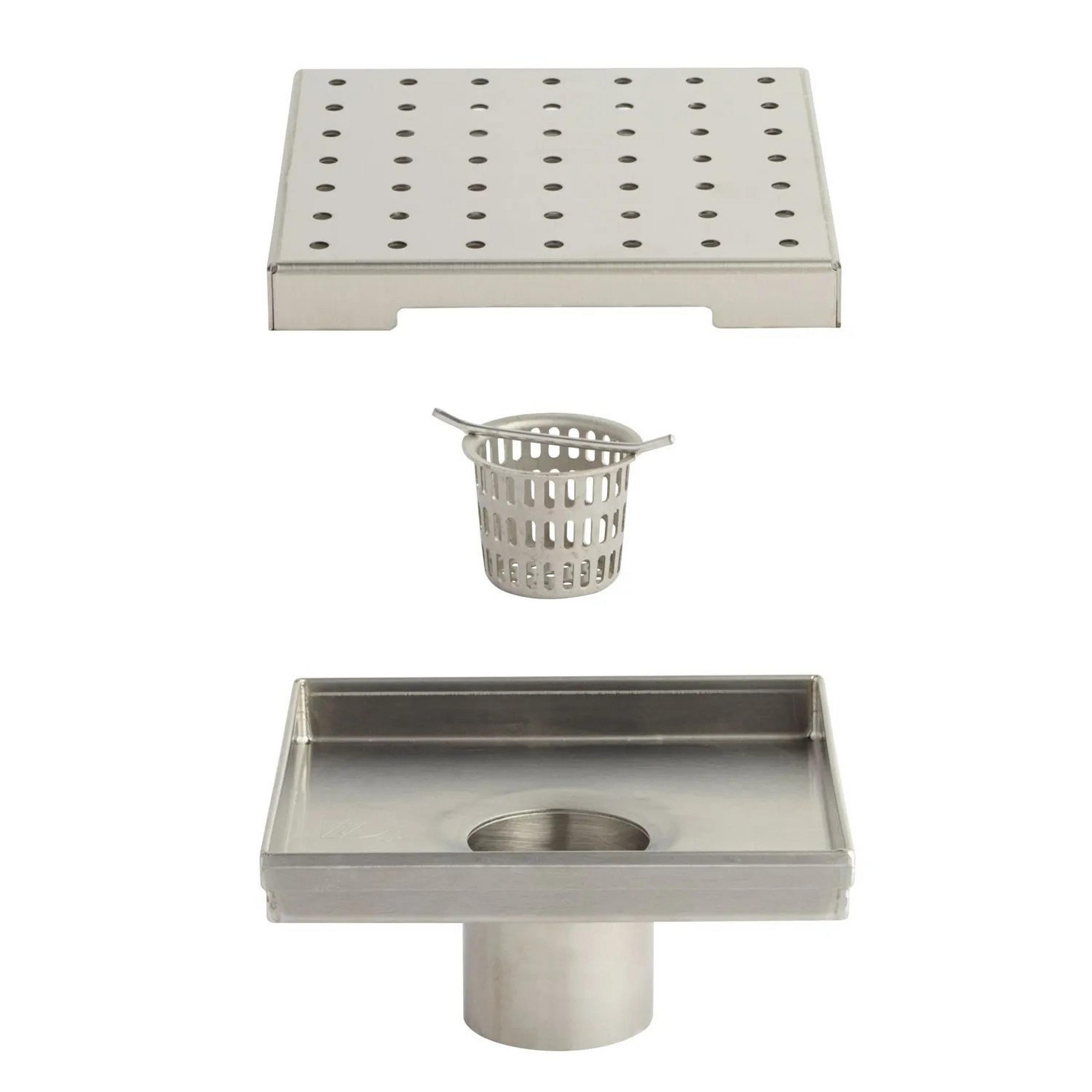 12" Werner Square Shower Drain - with Drain Flange - Brushed Stainless ...