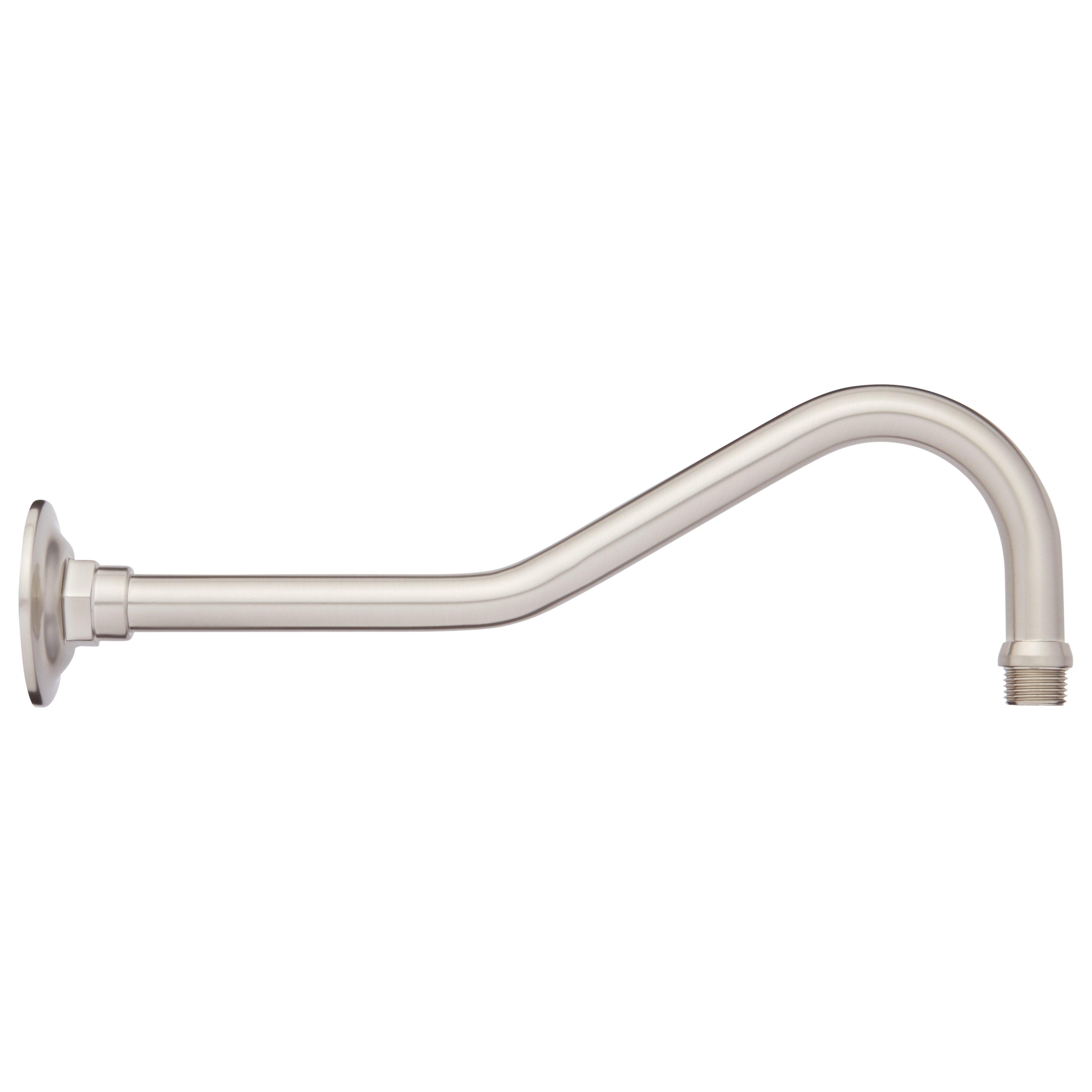12" Contemporary Hook-Shaped Shower Arm with Welded Flange - Brushed ...