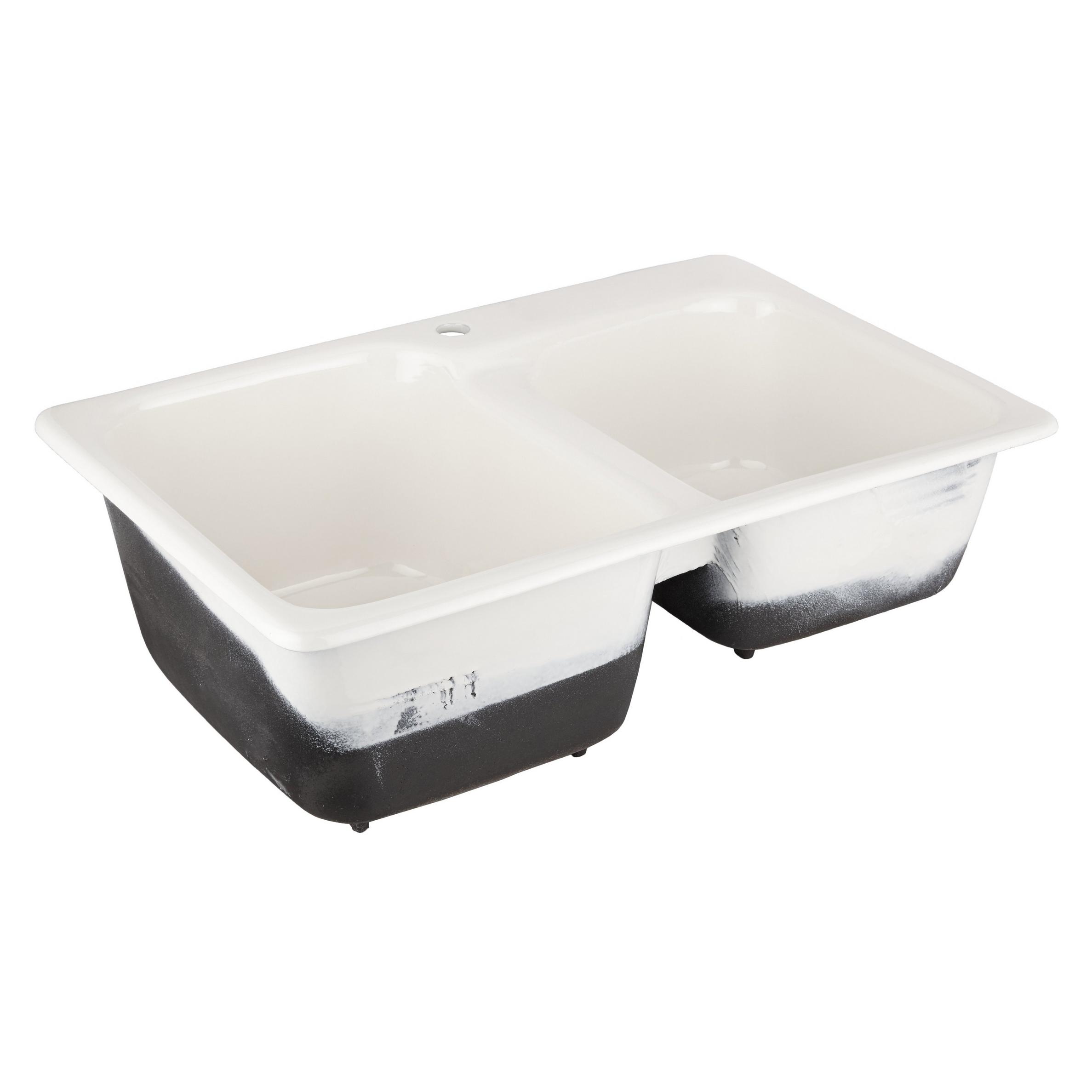 33" Elgin 60/40 Offset Double-Bowl Cast Iron Drop-in Kitchen Sink ...