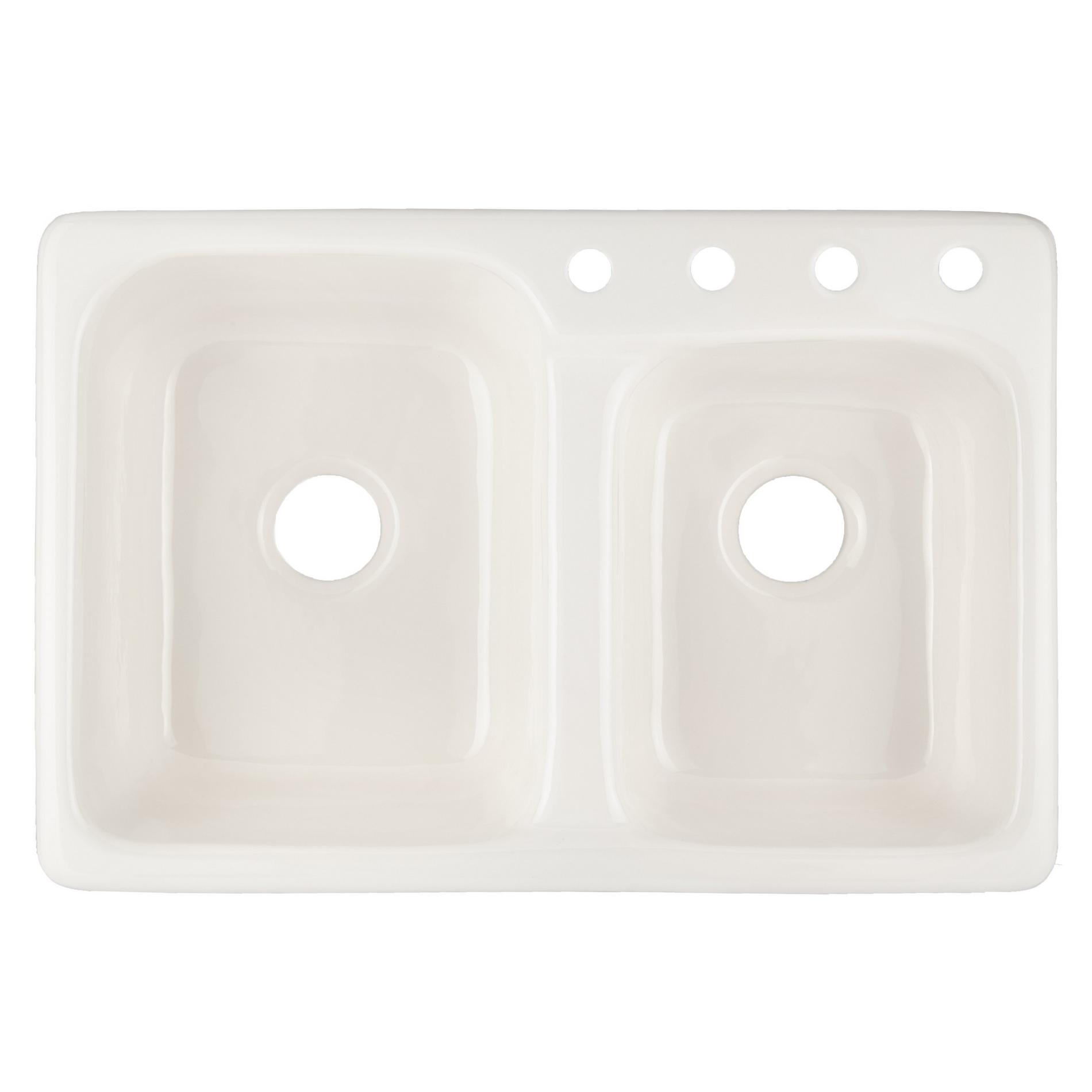 33" Elgin 60/40 Offset Double-Bowl Cast Iron Drop-in Kitchen Sink ...