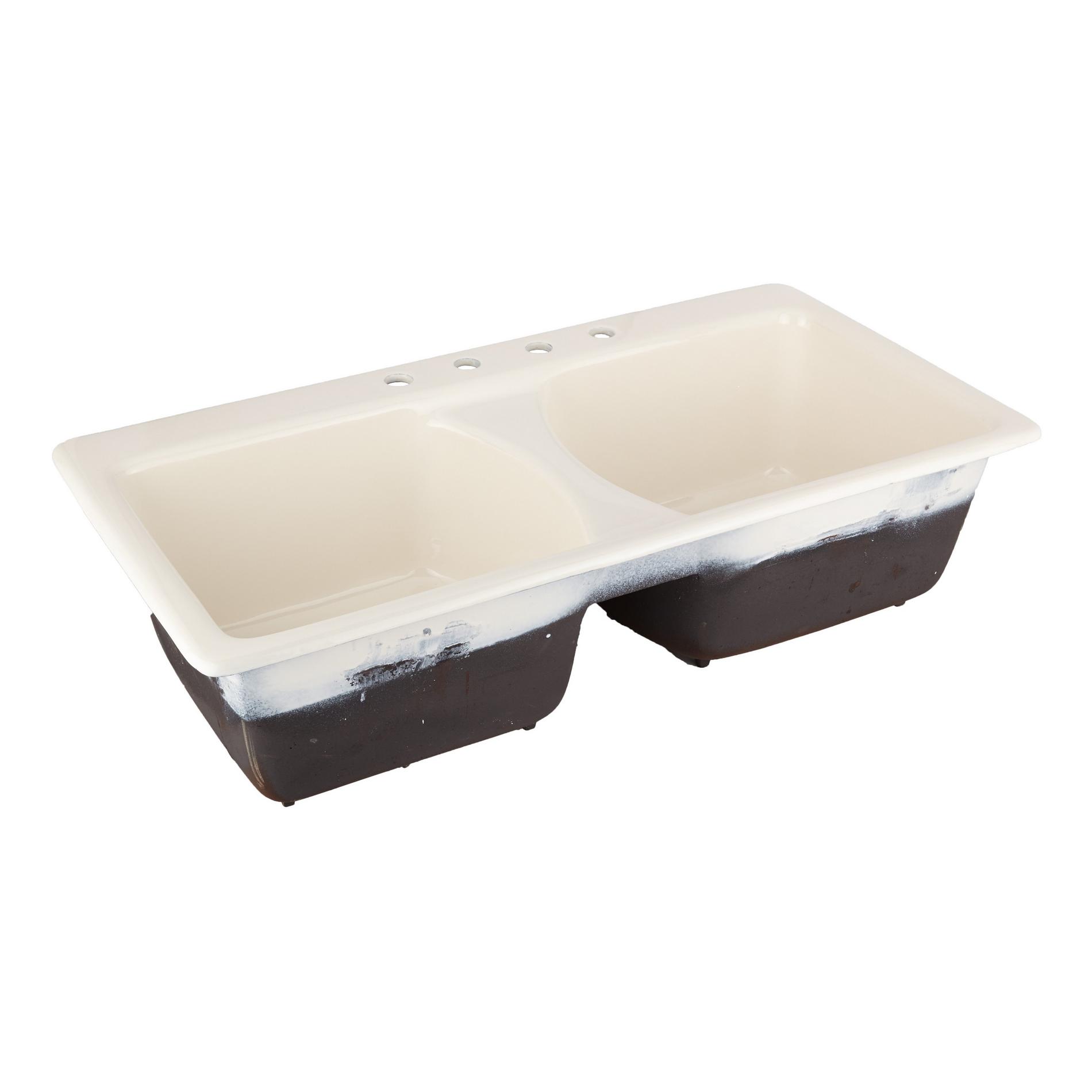 43" Selkirk Double-Bowl Cast Iron Drop-in Kitchen Sink - 8" Widespread ...