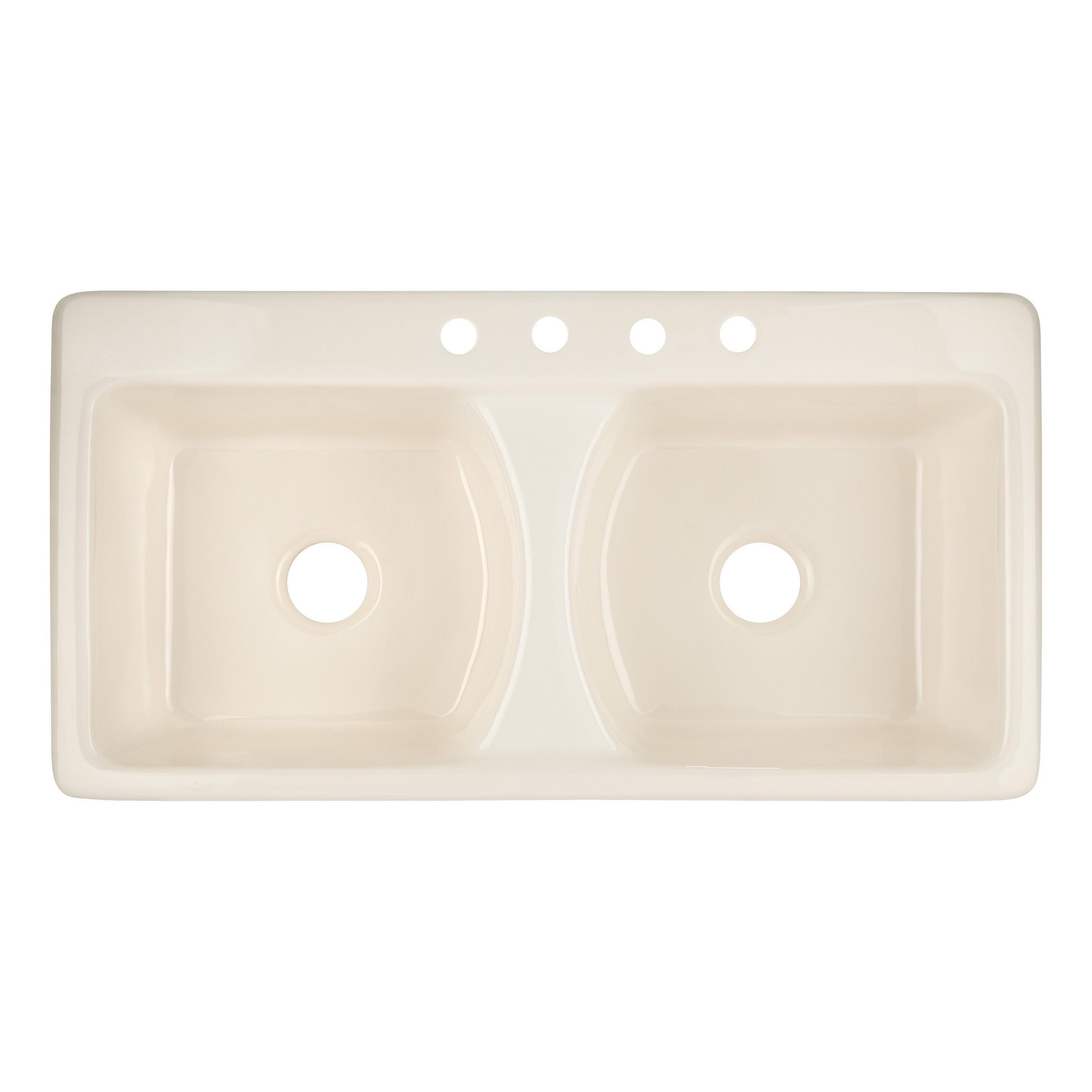 43" Selkirk Double-Bowl Cast Iron Drop-in Kitchen Sink - 8" Widespread ...