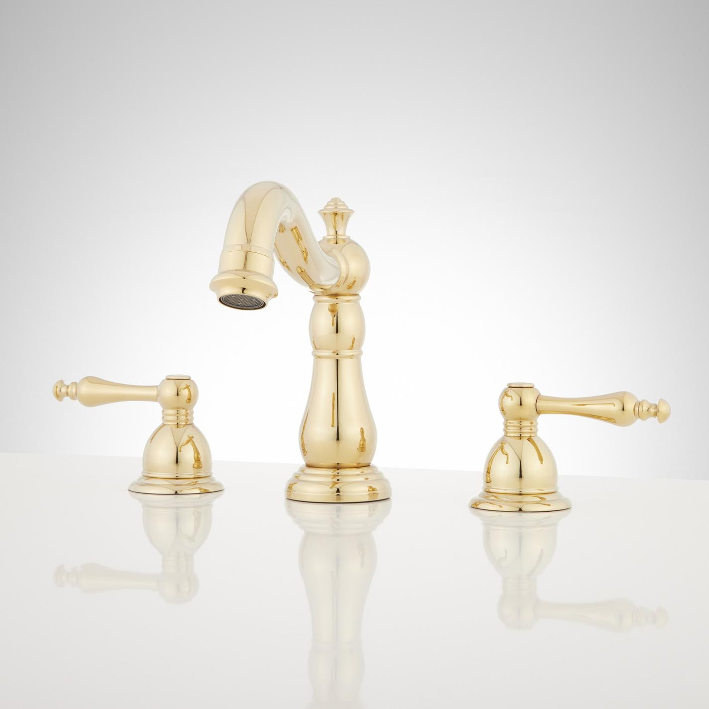 Enid Widespread Bathroom Faucet - Overflow - Polished Brass | Signature ...