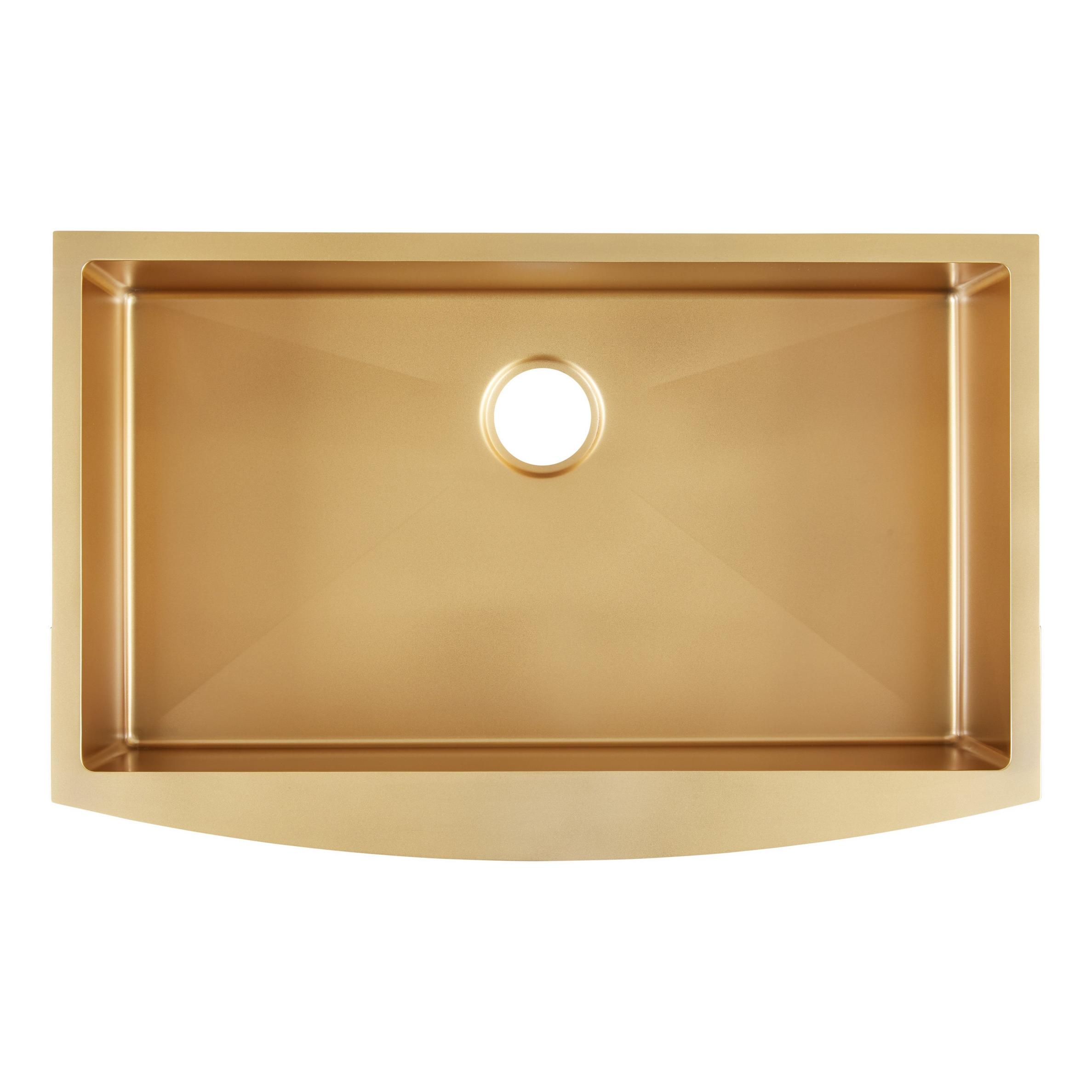 30" Atlas Stainless Steel Farmhouse Sink - Curved Apron - Matte Gold ...