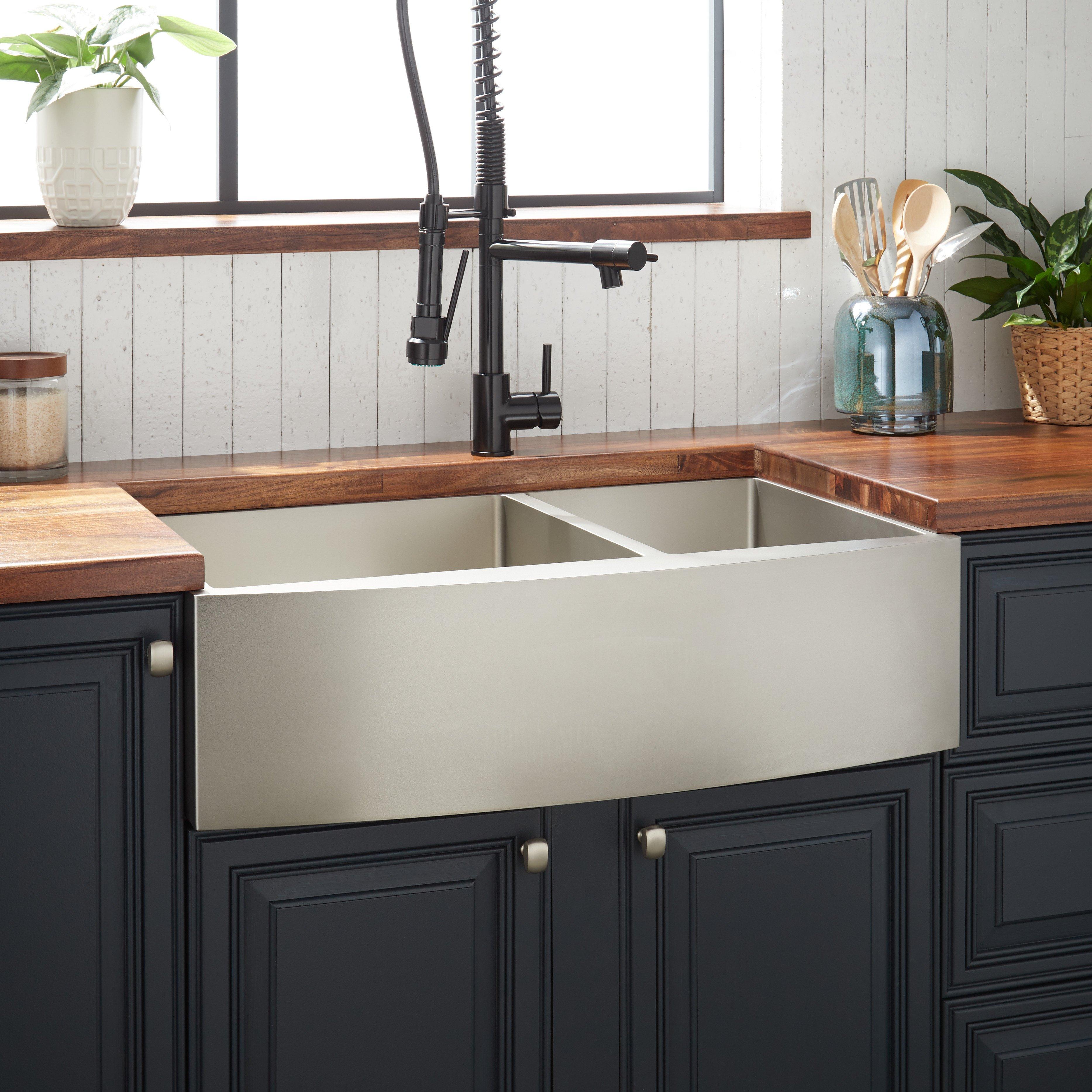 33" Atlas 60/40 Offset Double-Bowl Stainless Steel Farmhouse Sink ...