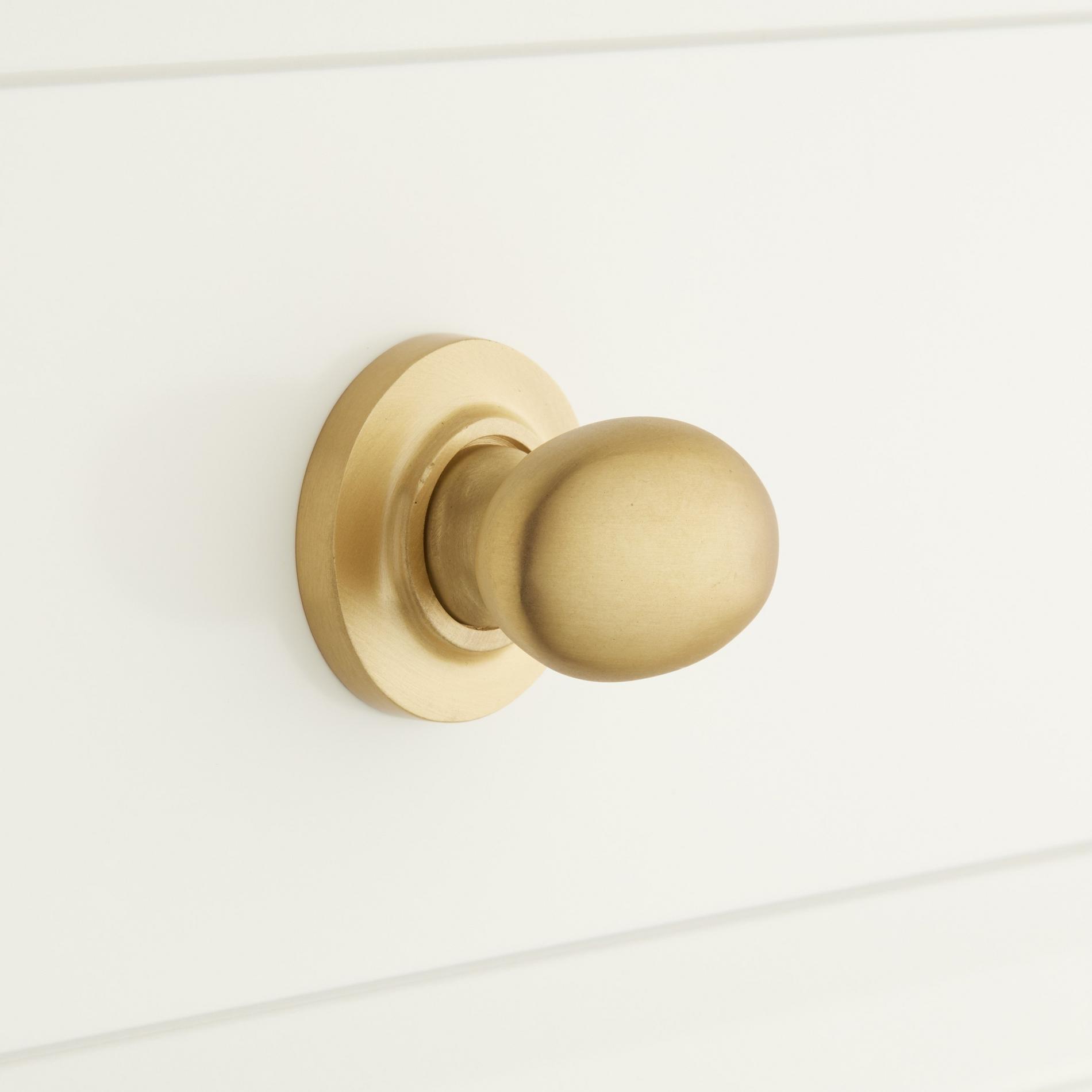 1-1/2" Solid Brass Oval Knob with Beveled Round Base Plate - Satin ...