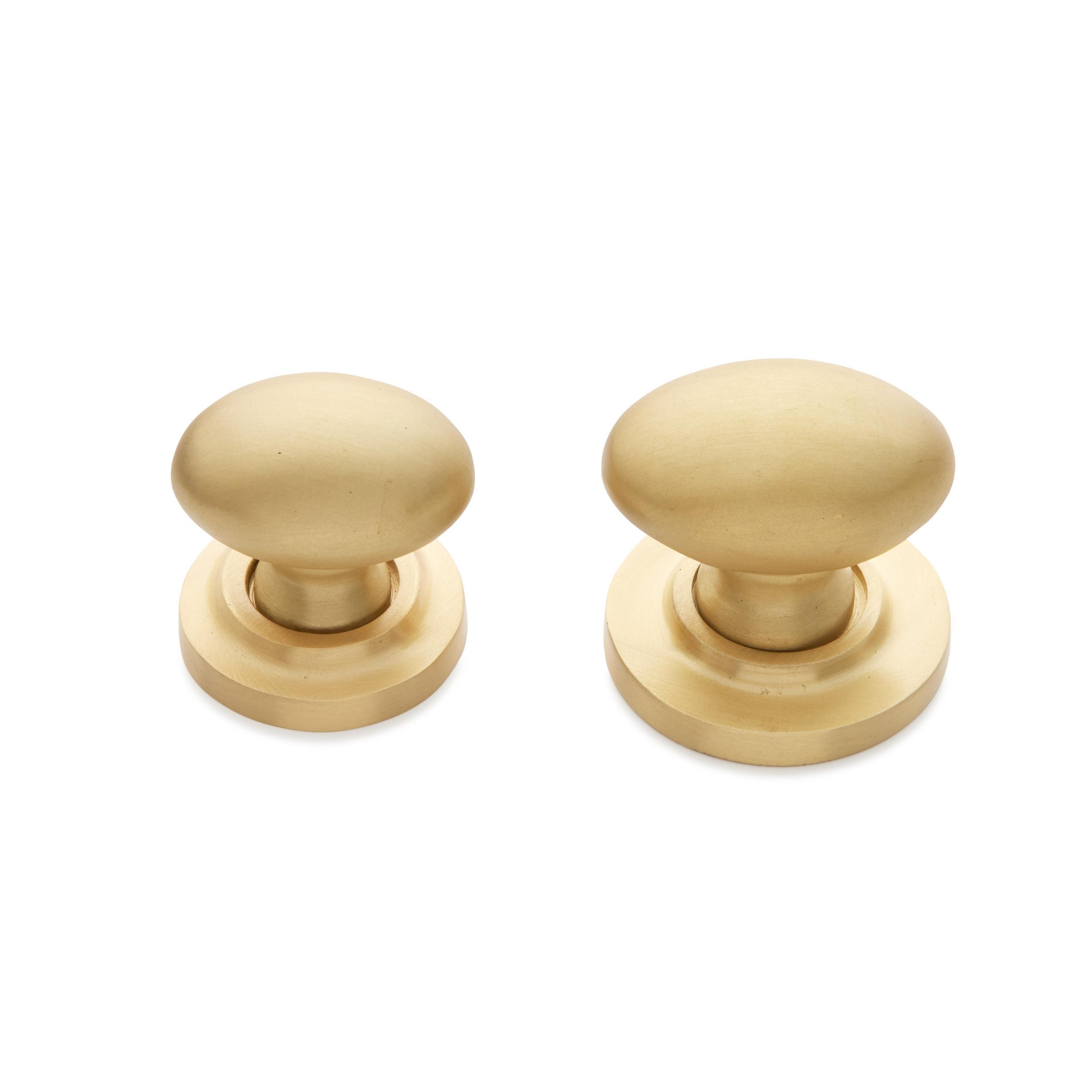 1-1/2" Solid Brass Oval Knob with Beveled Round Base Plate - Satin ...