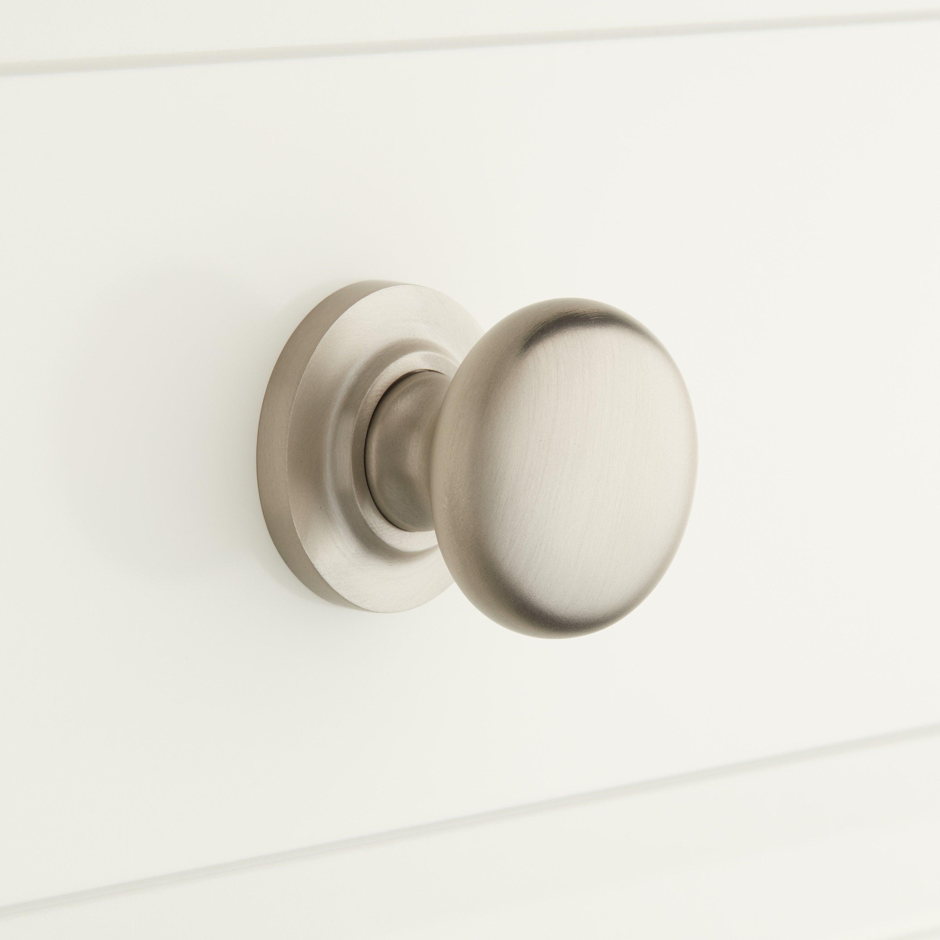 1-1/4" Brass Round Knob with Beveled Round Base Plate - Brushed Nickel ...