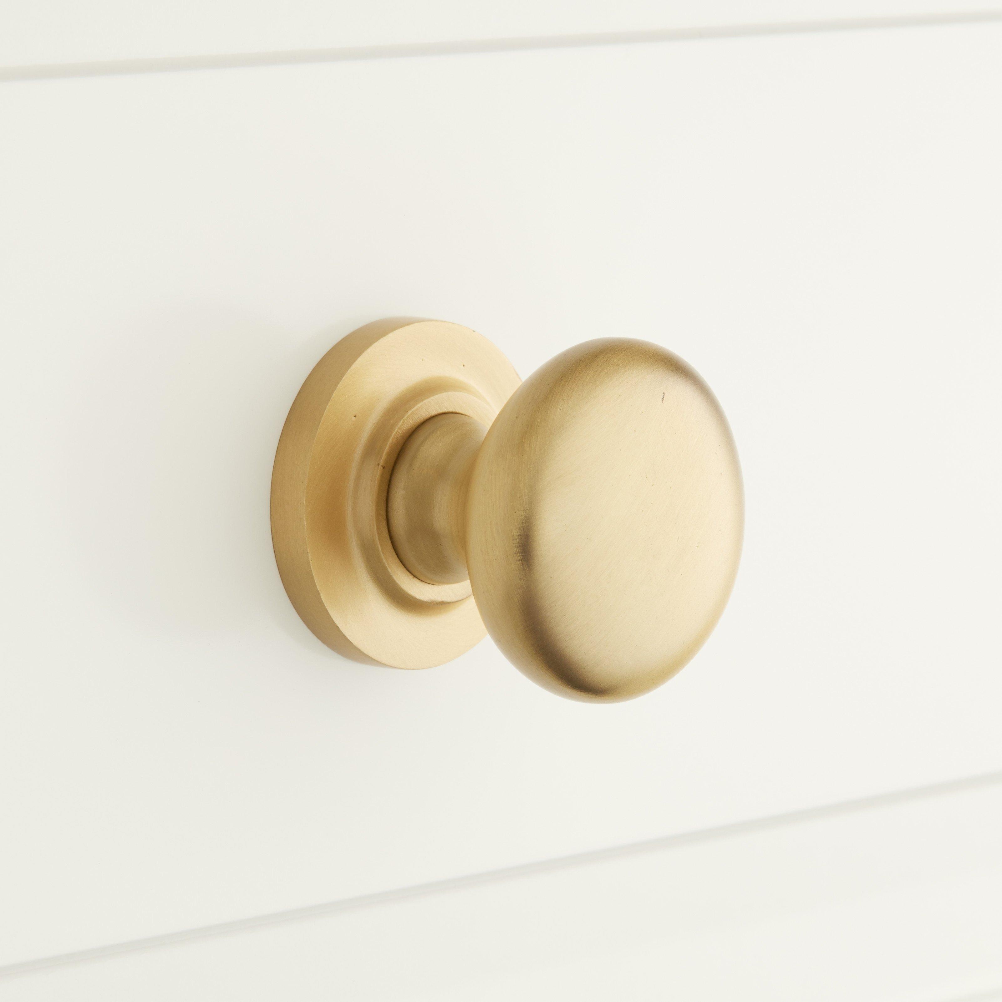 1-1/4" Brass Round Knob with Beveled Round Base Plate - Satin Brass ...