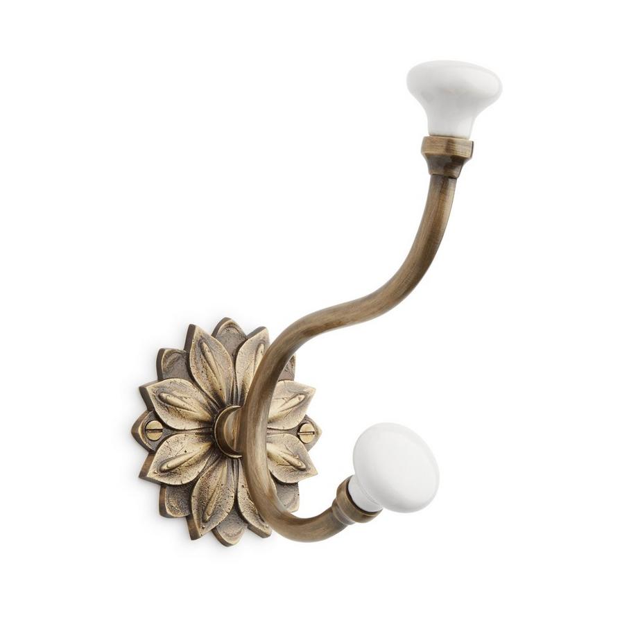 Floral Solid Brass Double Coat Hook Satin Brass Signature Hardware