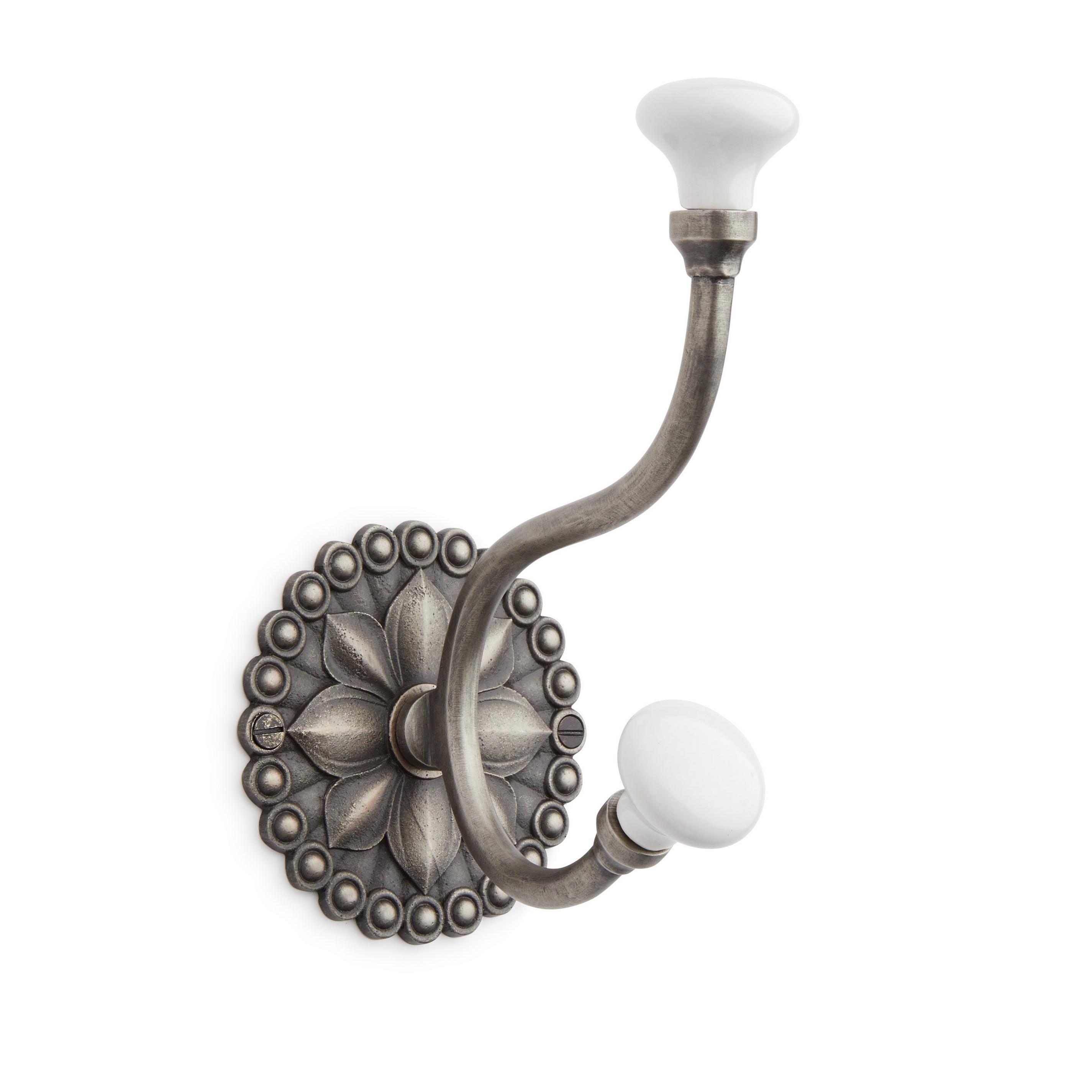 Beaded Floral Brass Double Hook with Porcelain Knobs | Signature Hardware