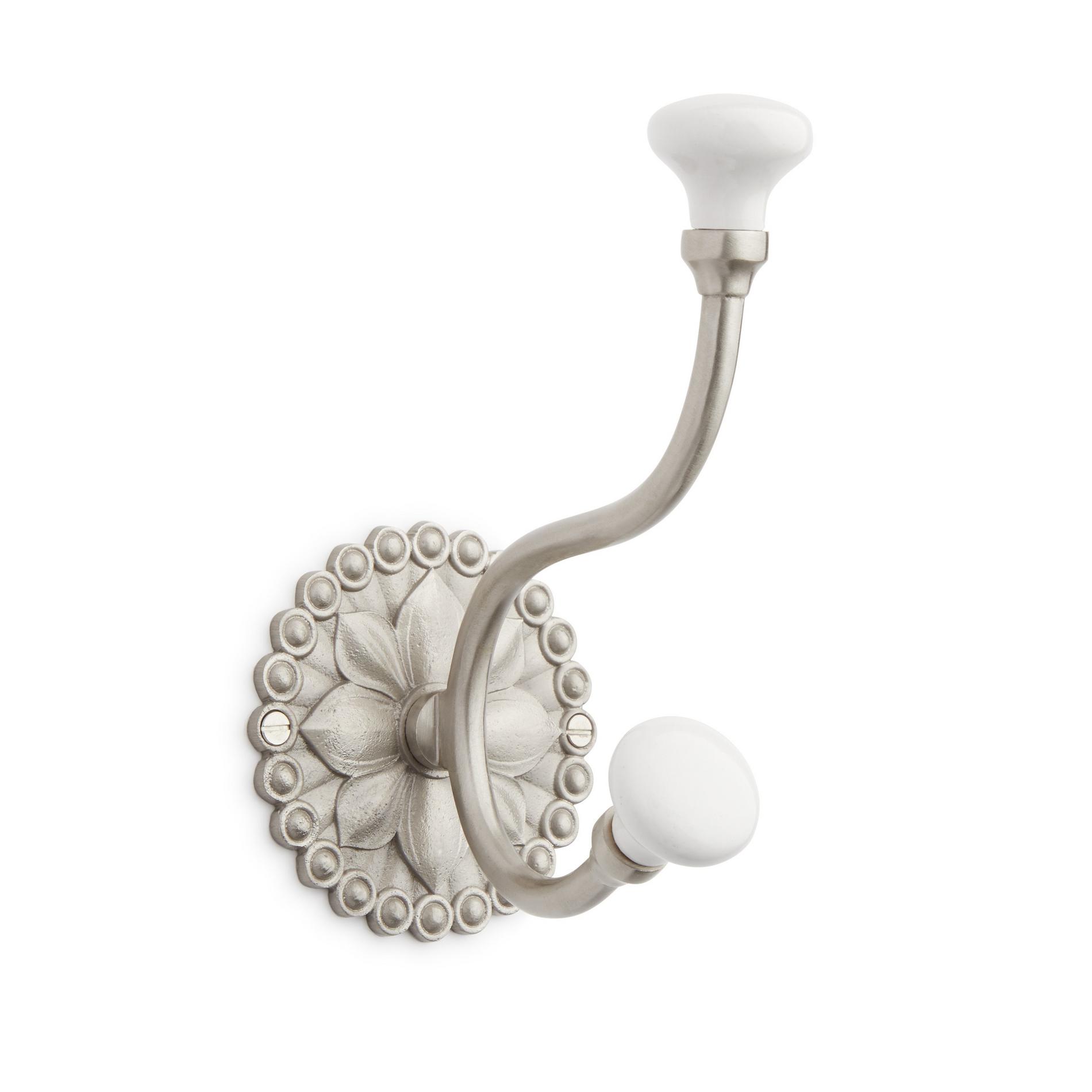 Beaded Floral Brass Double Hook with Porcelain Knobs | Signature Hardware